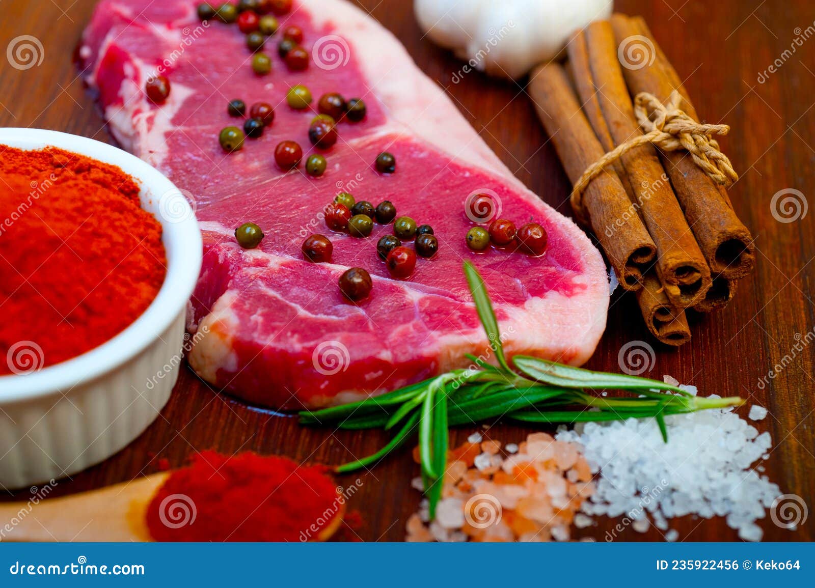 Raw Uncooked Ribeye Beef Steak Butcher Stock Photo - Image of paprica ...