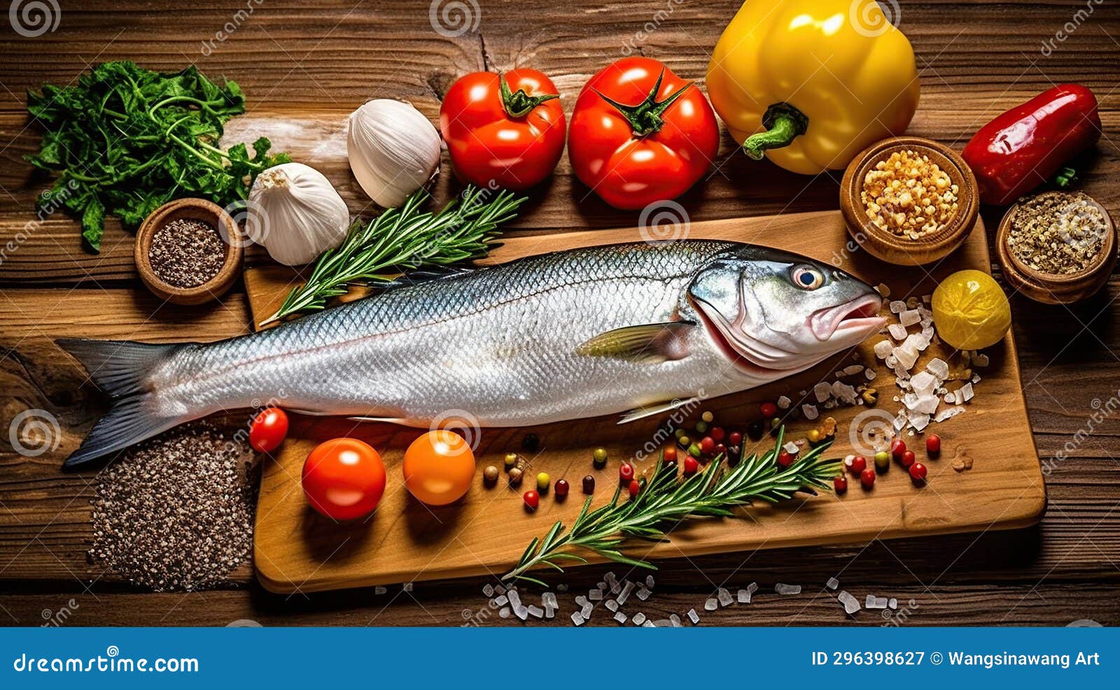 Raw Uncooked Seabass Fish with Vegetables Generative AI Stock Image ...