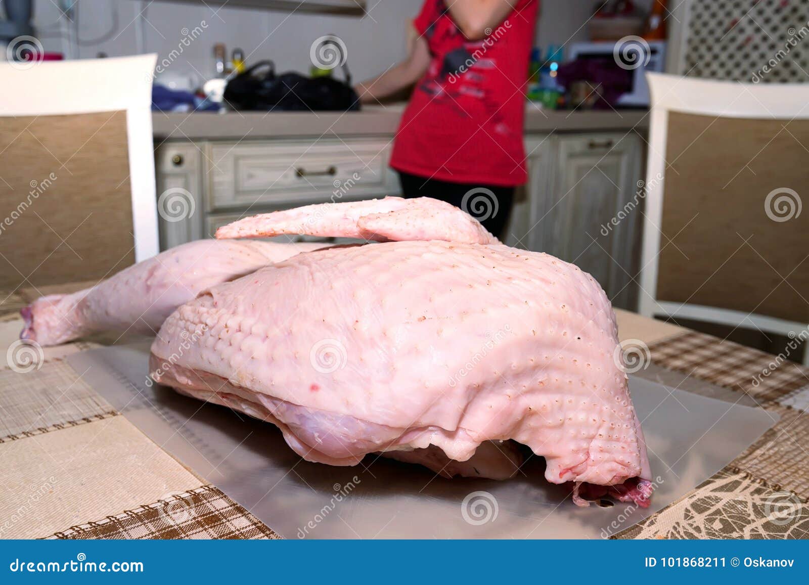 Raw Uncooked Turkey on Table Stock Image - Image of holiday, food ...