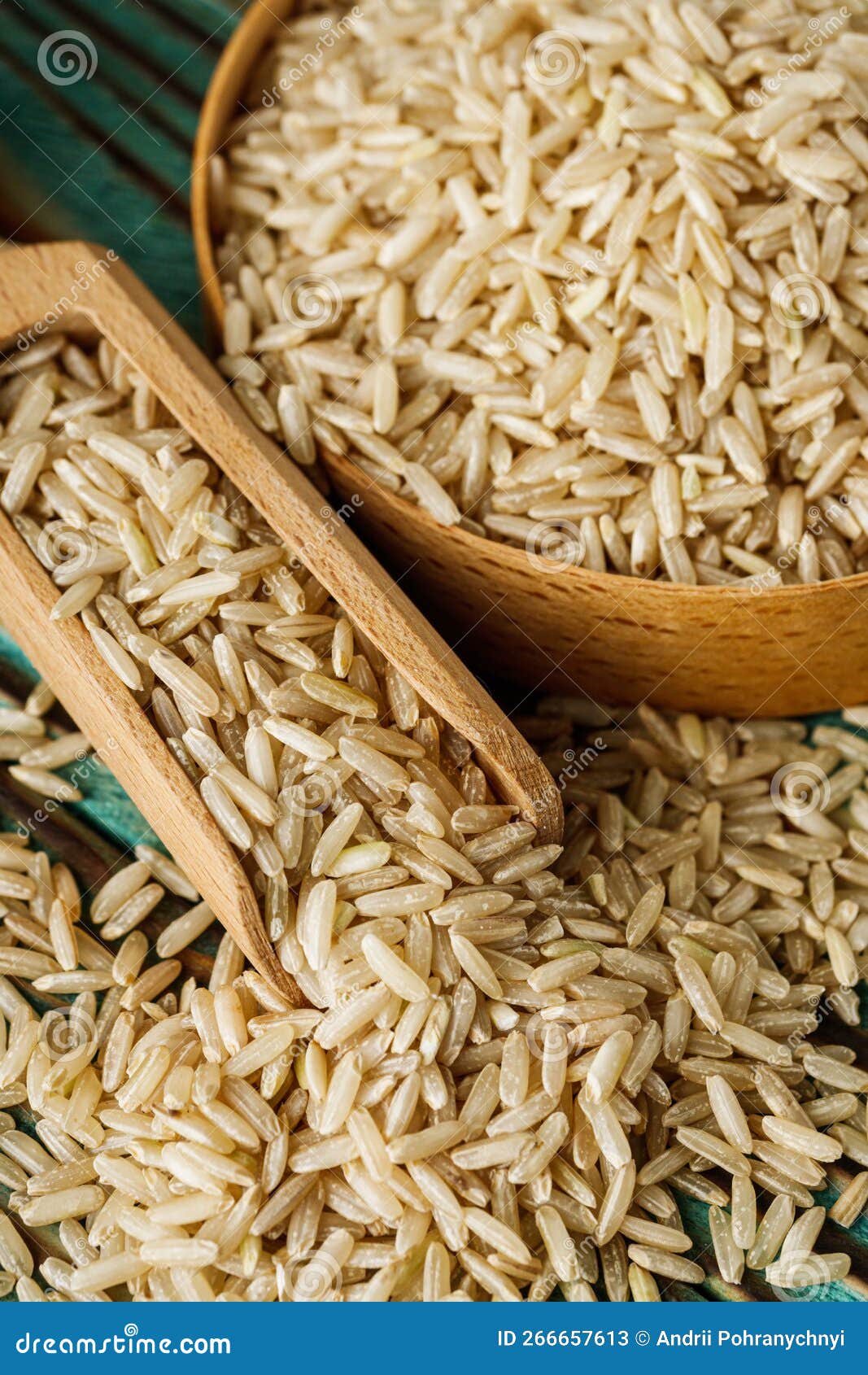 Raw Unpolished Rice on a Wooden Rustic Background Stock Image - Image ...