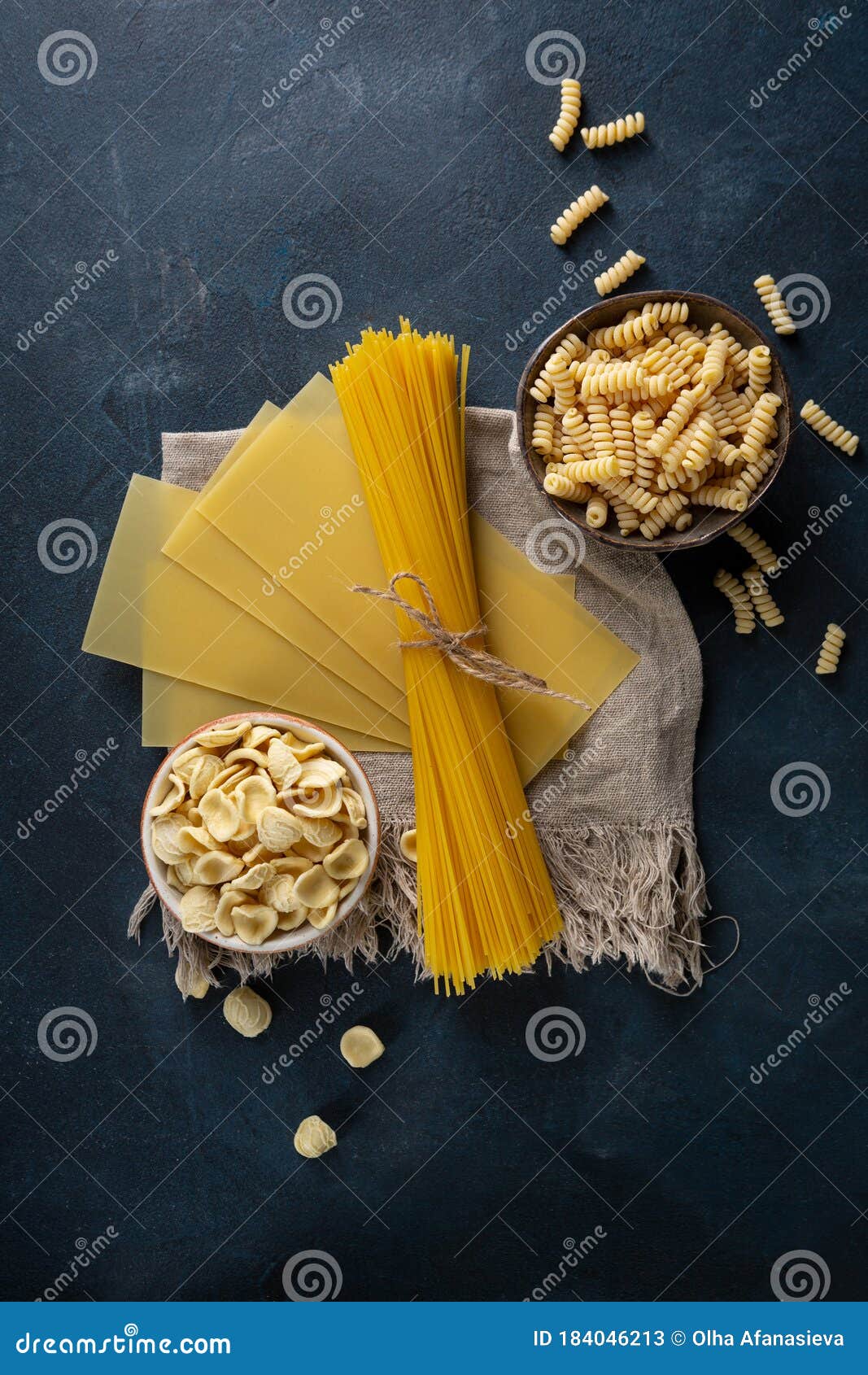 Raw Various Italian Pasta Top View on Dark Surface Stock Image - Image ...