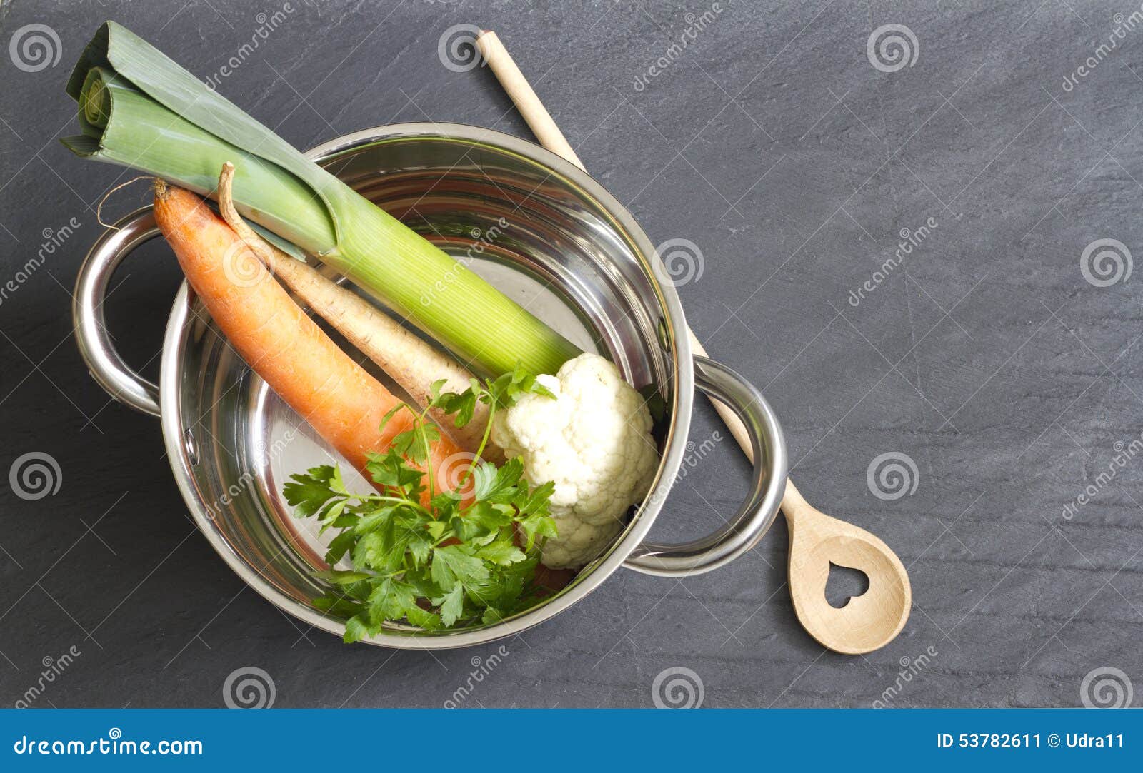 Raw Vegetables Pot and Spoon Love Cooking Stock Image - Image of metal ...