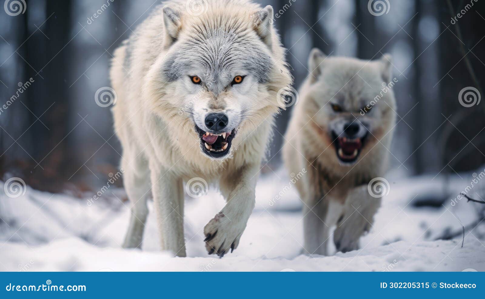 Raw Vulnerability: Moody White Wolf Chase in Snowy Field Stock ...