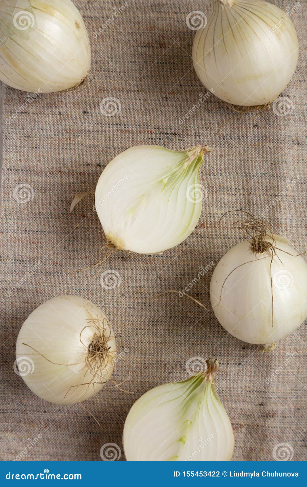 Raw White Onions on Cloth, Top View. Flat Lay, Overhead, from Above ...