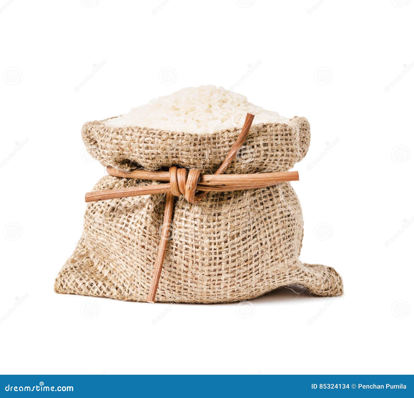 Raw White Rice in Sack Bag. Stock Photo - Image of rough, rice: 85324134