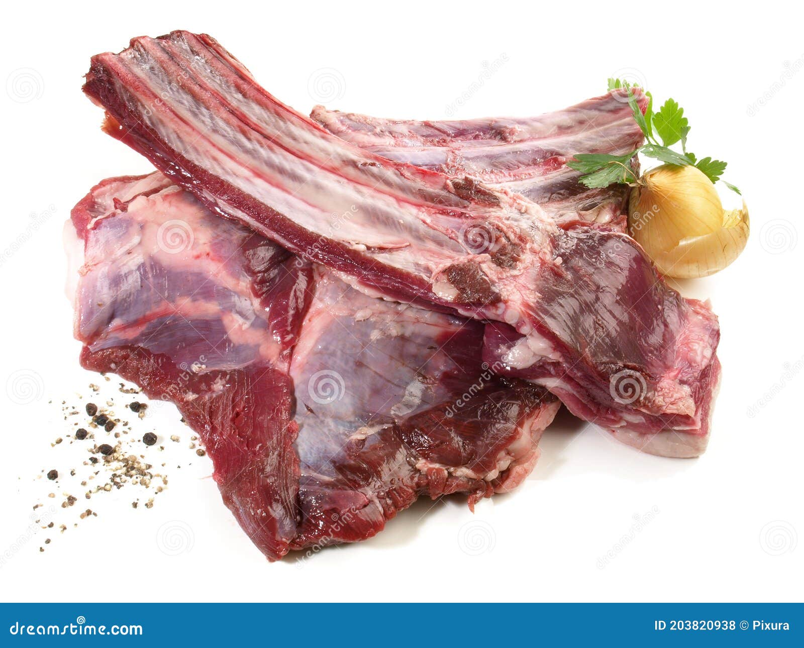 Raw Wild Boar Rips - Pork Meat with Bones Isolated on White Background ...