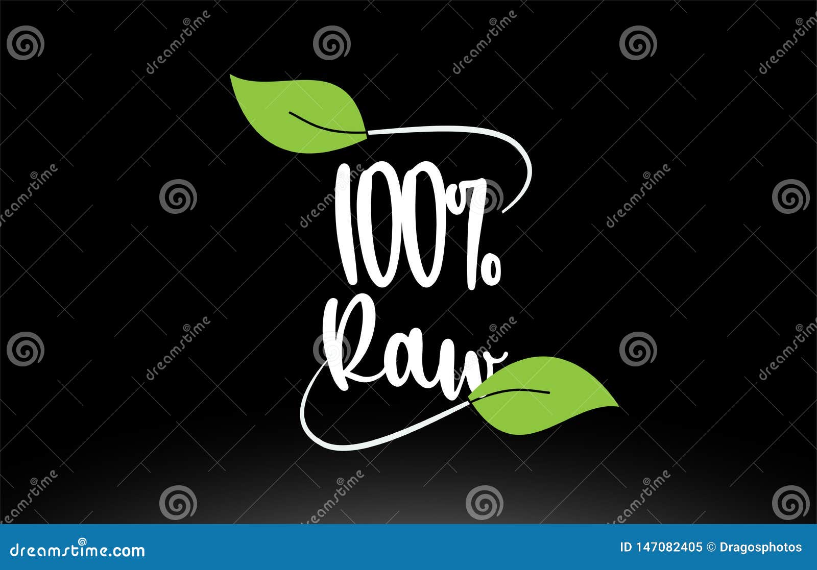 100 Raw Word Text with Green Leaf Logo Icon Design Stock Illustration ...