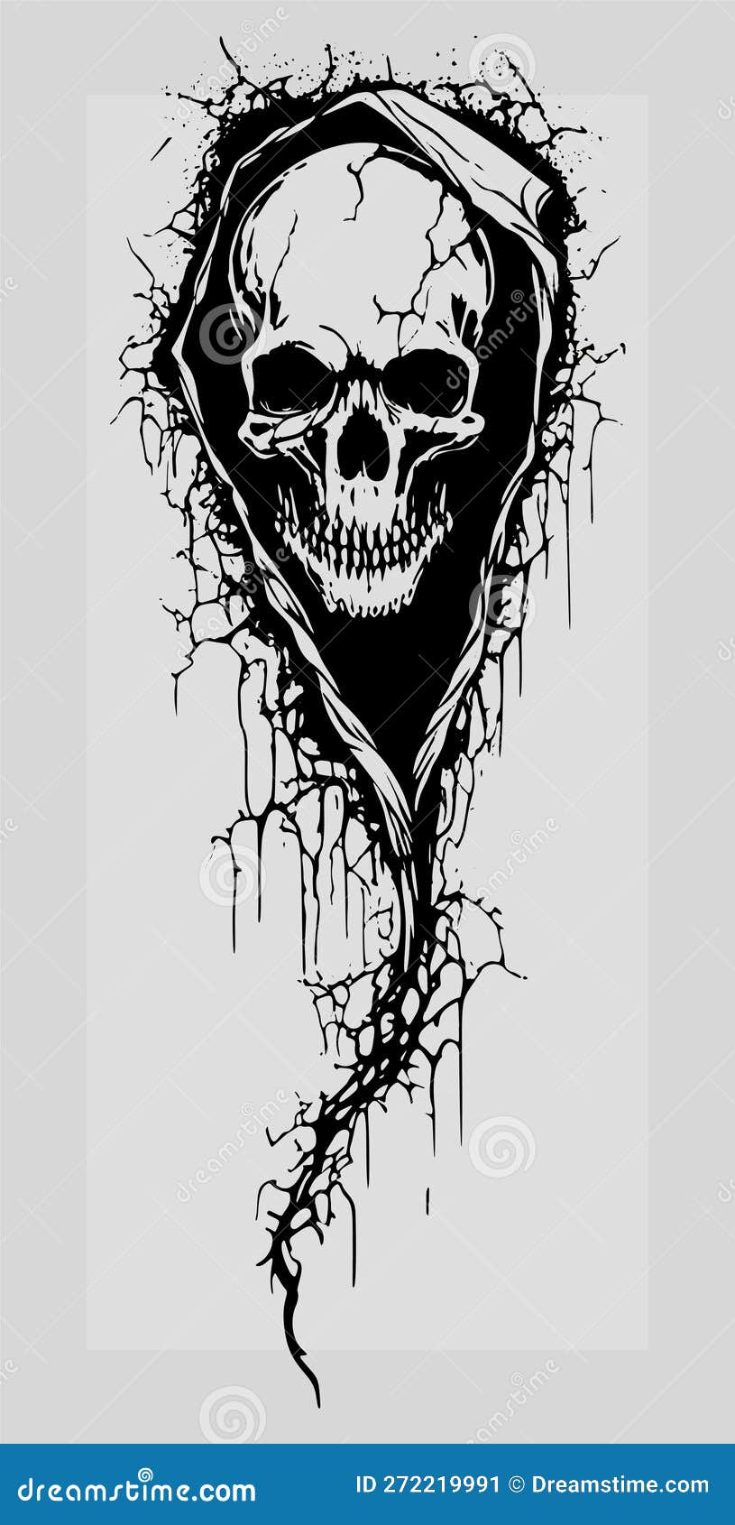 Rawing of a Skull with a Hood Stock Vector - Illustration of gothic ...