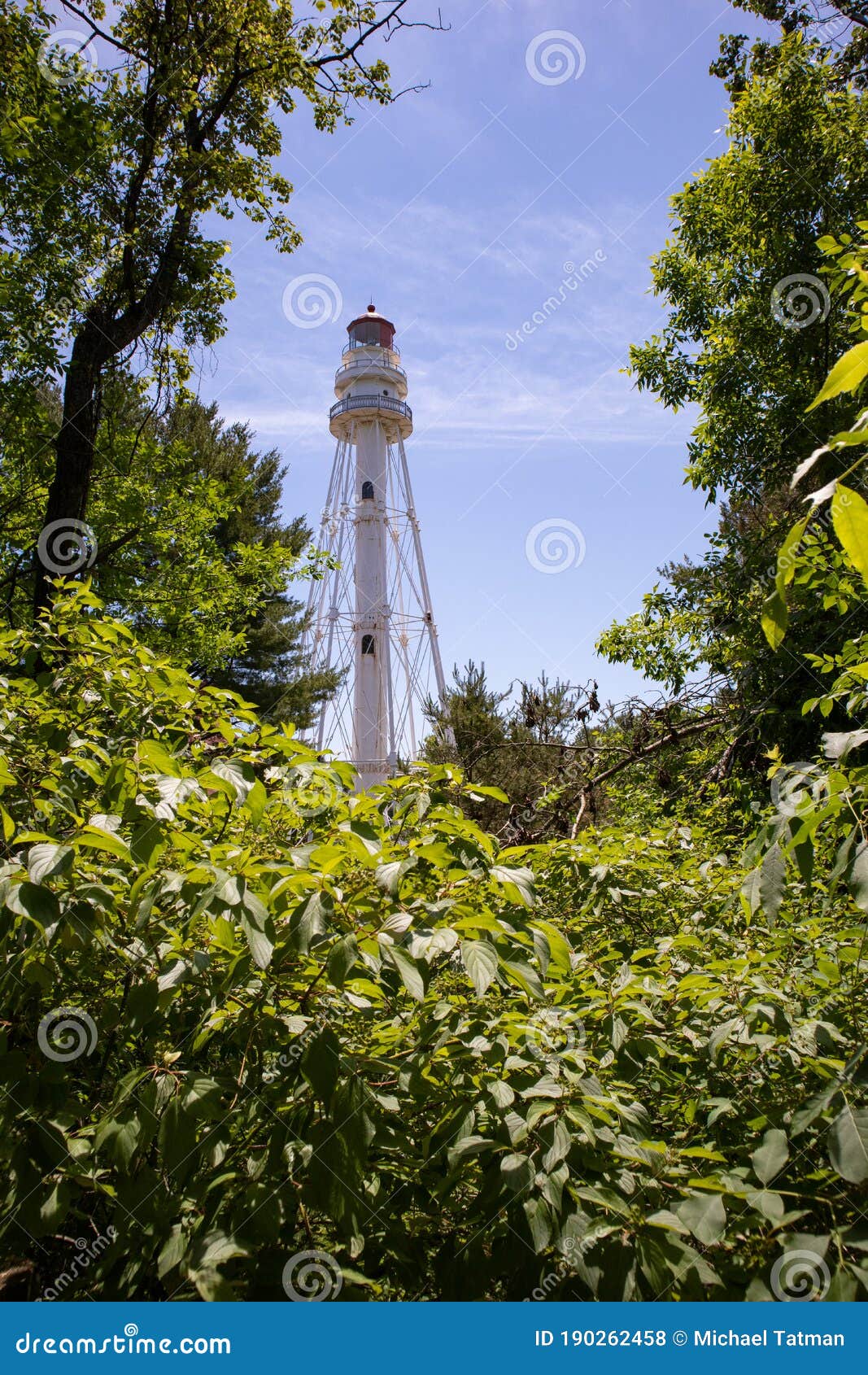 Rawley Point Lighthouse in Two Rivers, Wisconsin in July Stock Photo ...
