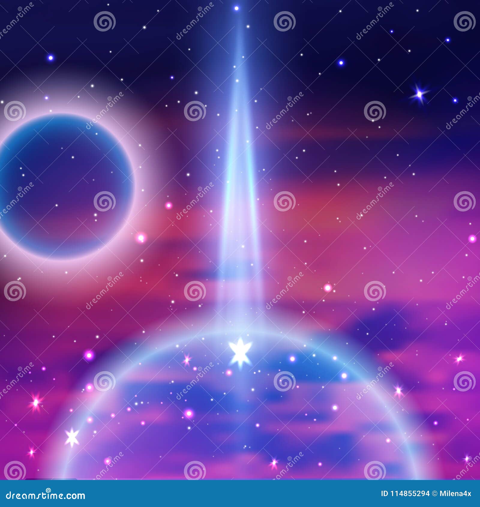 Ray of Light in the Cosmos To the Earth. Planet Earth Horizon, from ...