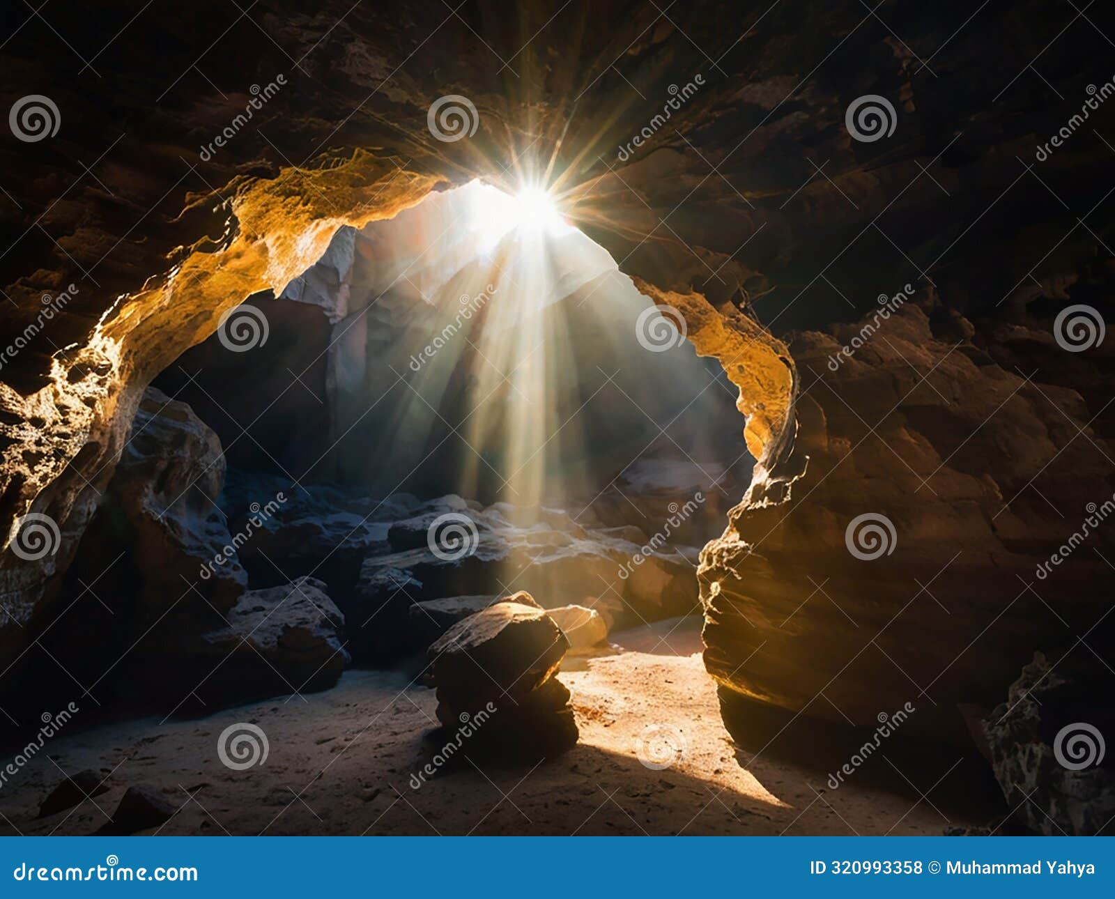 A Ray of Sunlight Came in from the Cave Ceiling Stock Illustration ...