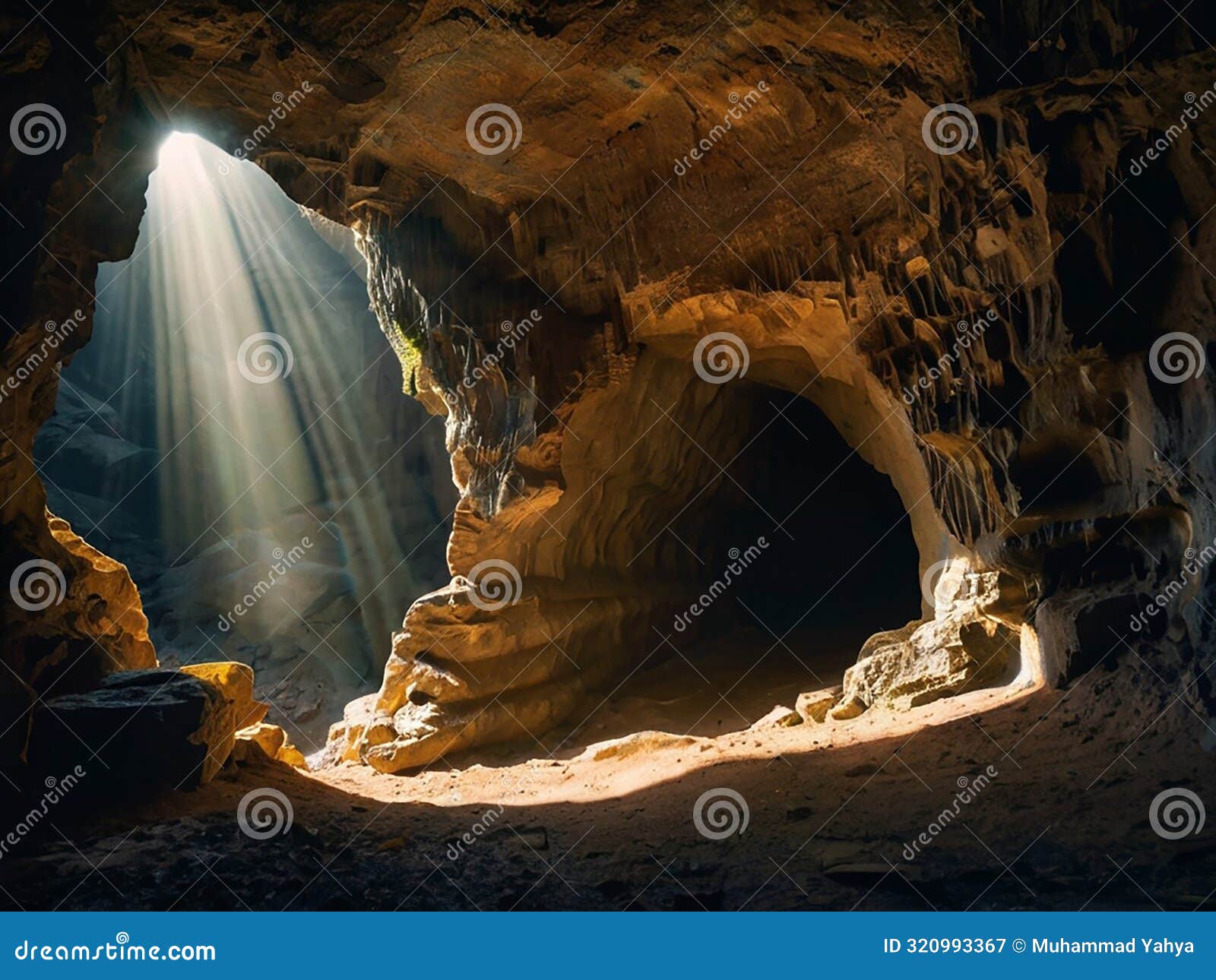 A Ray of Sunlight Came in from the Cave Ceiling Stock Illustration ...