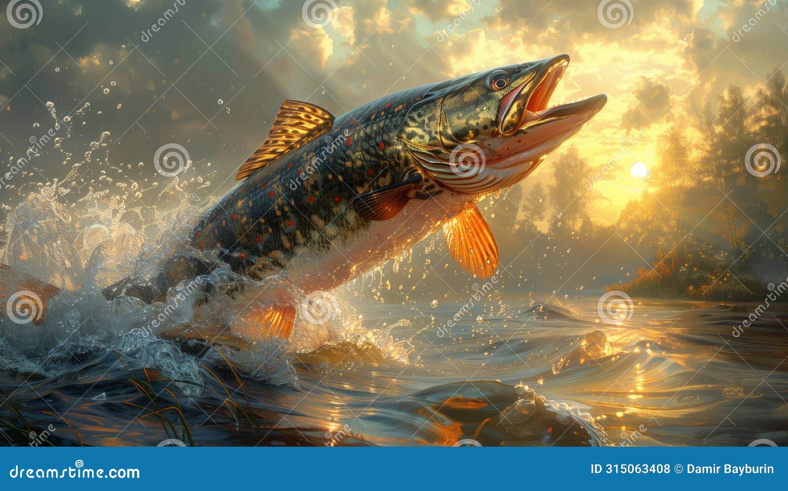 A Rayfinned Fish with a Large Tail is Leaping Out of the Liquid ...