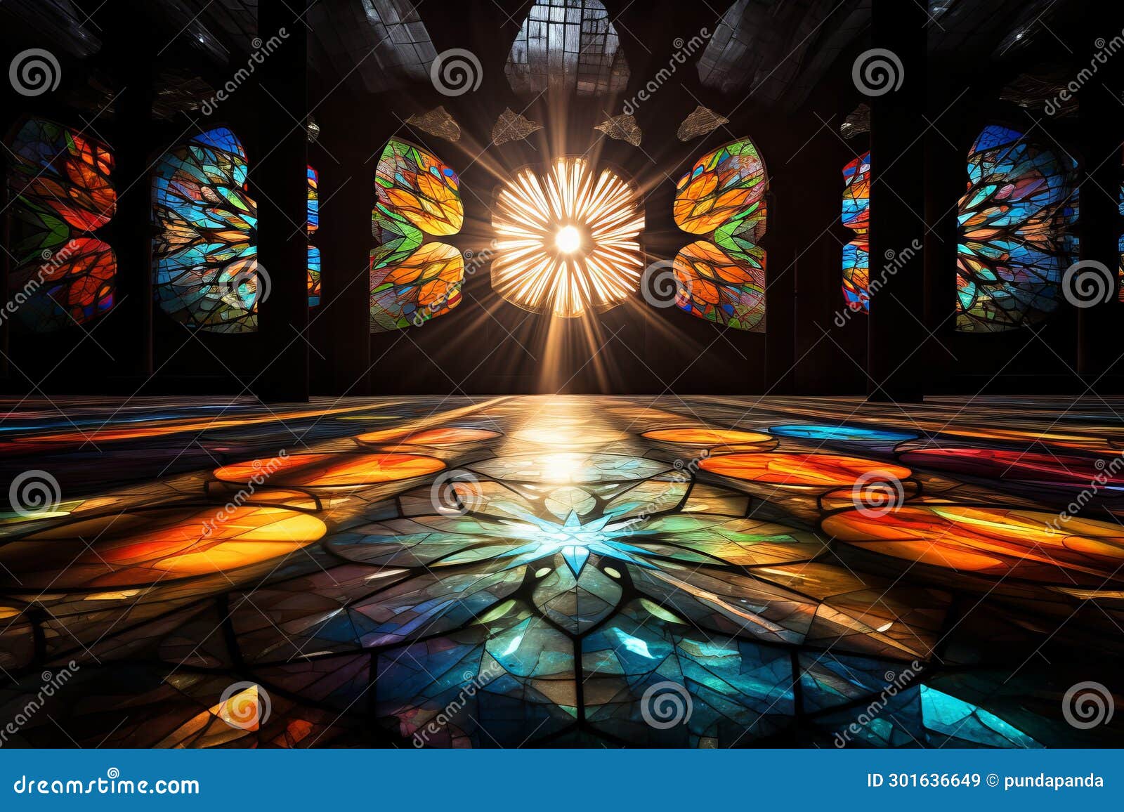 Rays of Bright Sun Pass through Colored Stained Glass Stock Image ...