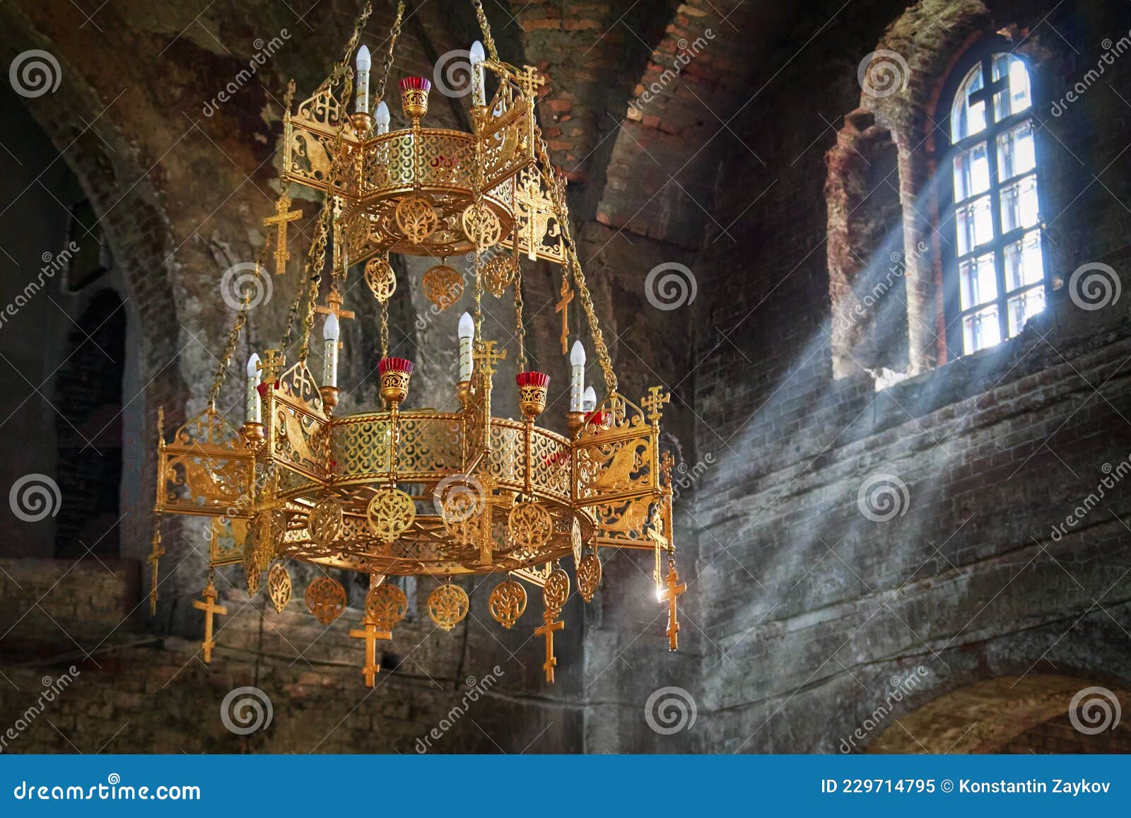 Rays of Light in an Ancient Stone Church. Sun S Rays in Dark Stone ...
