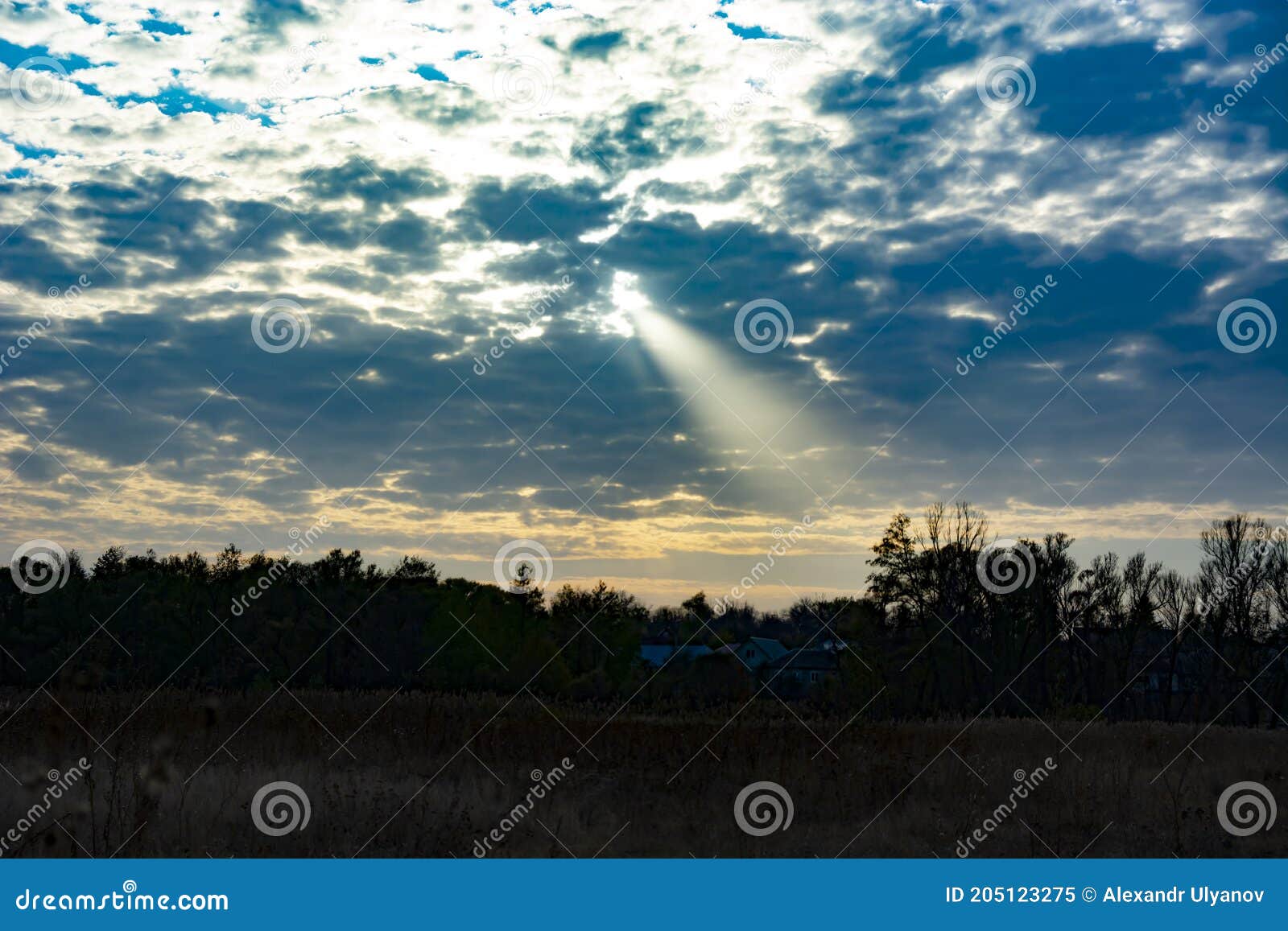 Rays of Light Shining Down at Sunset Stock Image - Image of hope ...