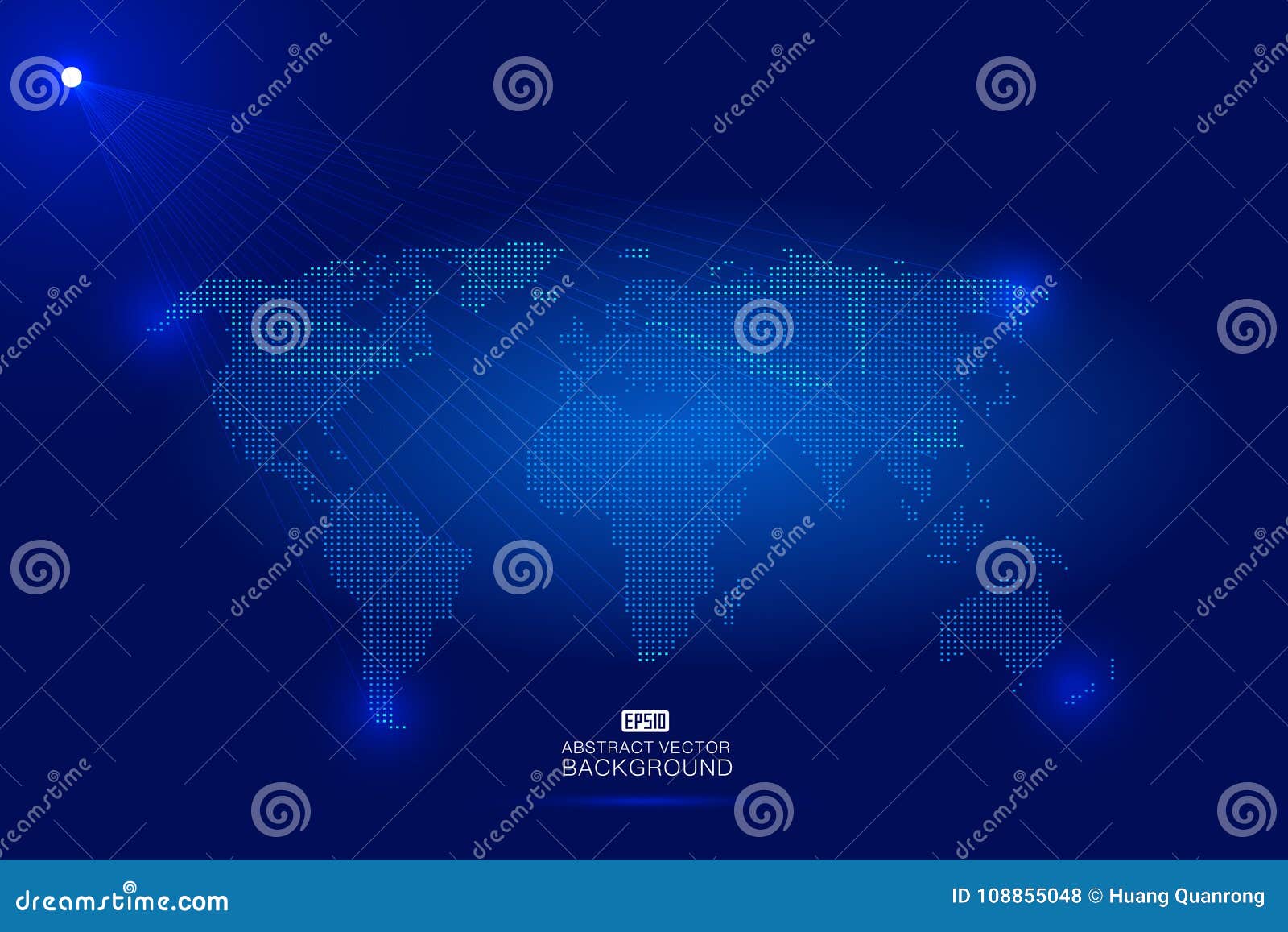 Rays Projected on Digital World Map, Vector Elements of Blue ...