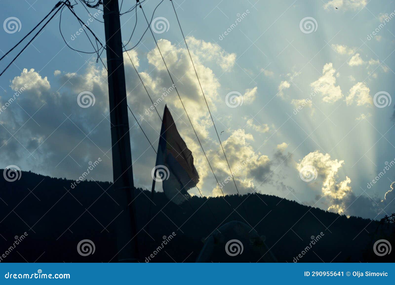 Rays of the Setting Sun and the Flag Stock Image - Image of reflection ...