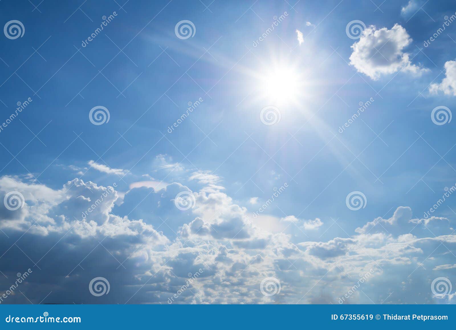 Rays of the Sun in the Blue Sky and White Clouds. Stock Image - Image ...