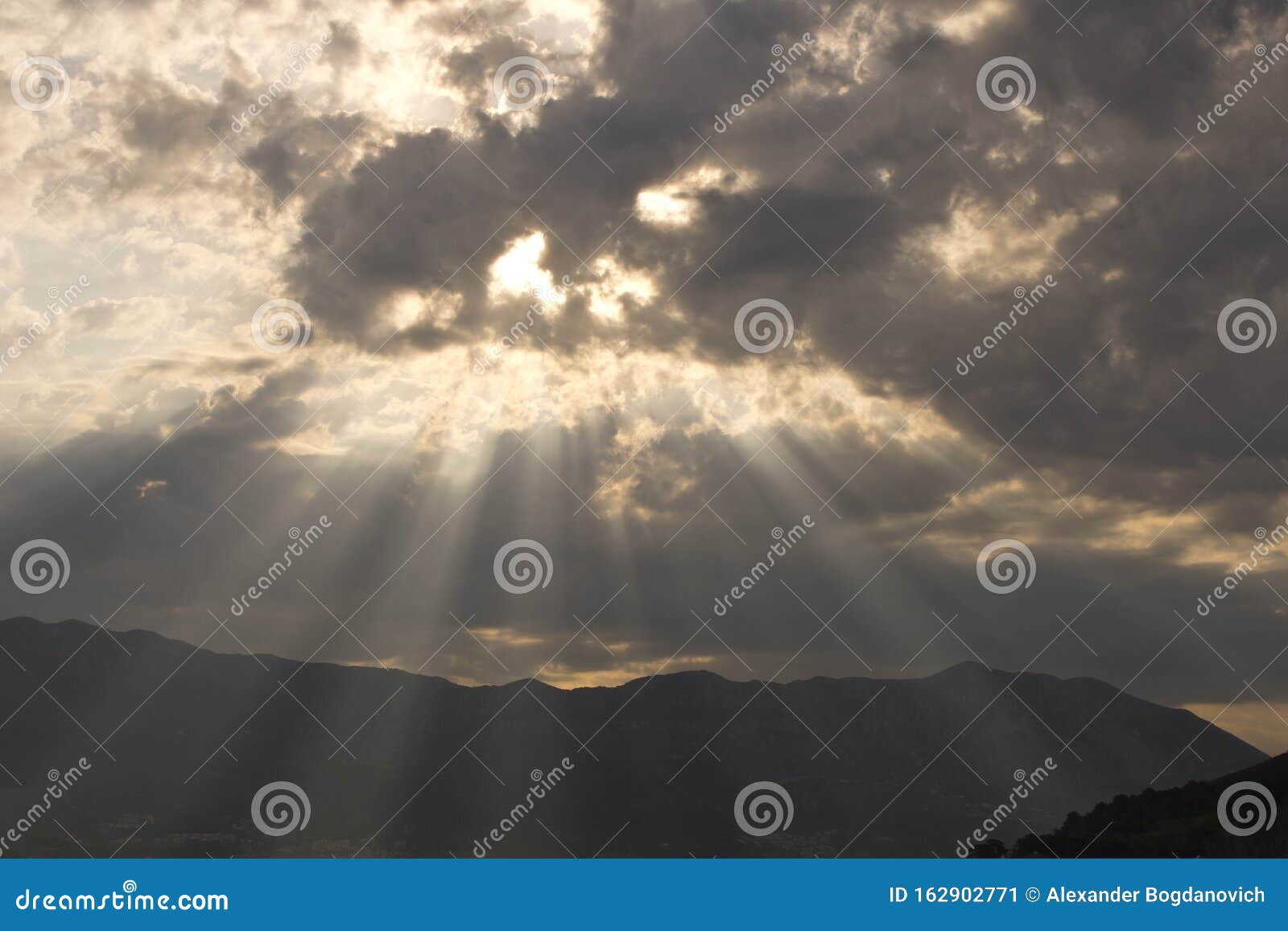 Rays Sun Falling through Clouds on the Mountains . Selective Focus ...