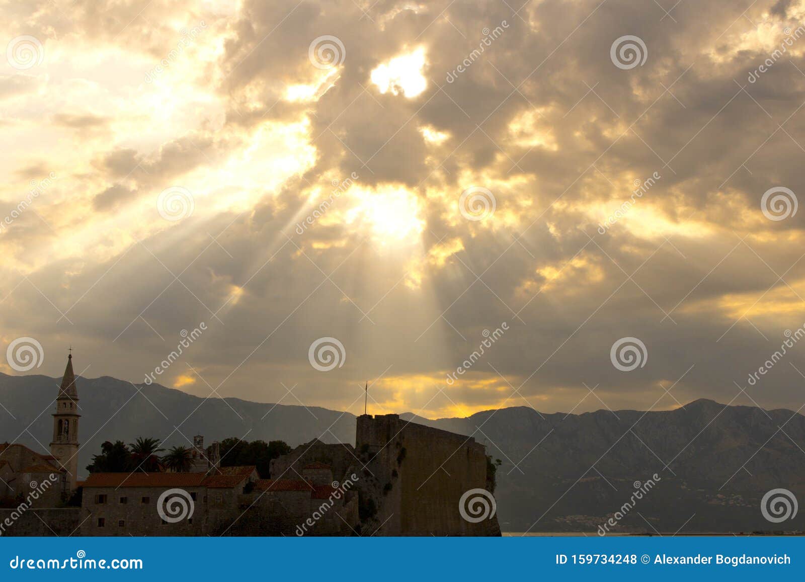 Rays Sun Falling through Clouds on the Old City. Selective Focus Stock ...