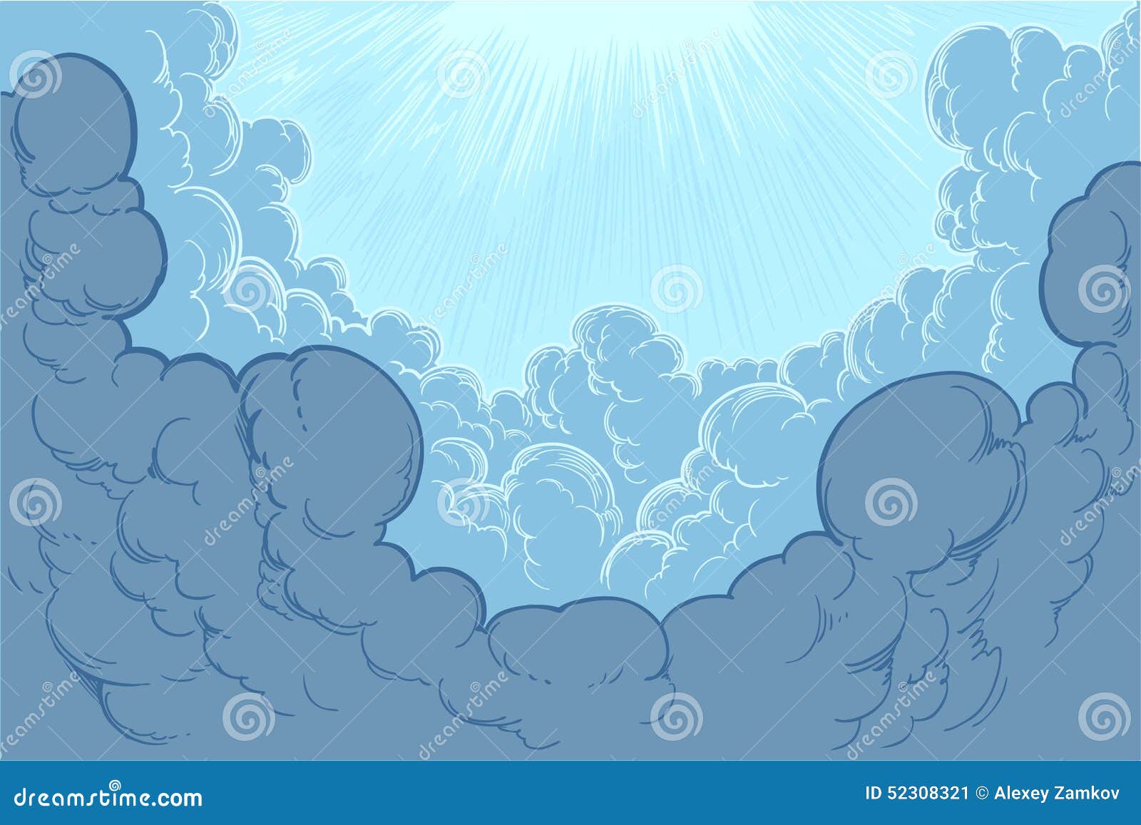 The Rays of the Sun Illuminate the Clouds. Hand-painted Engraving Stock ...