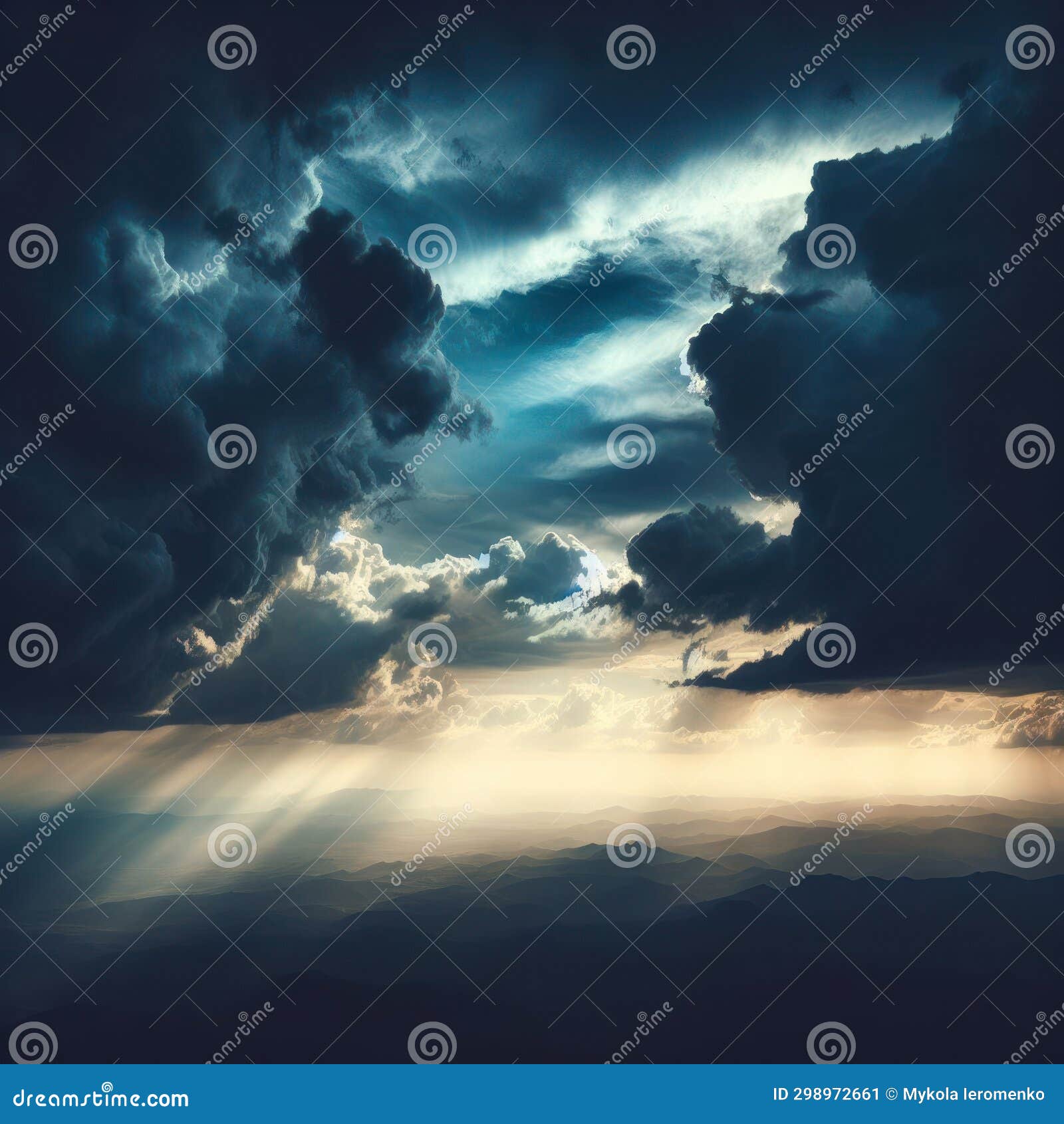 Rays of Sunlight Break through Thick Dark Clouds. Stock Image - Image ...