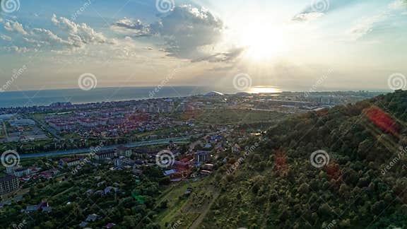 The Rays of Sunset Glide Down the Mountainside Stock Image - Image of ...