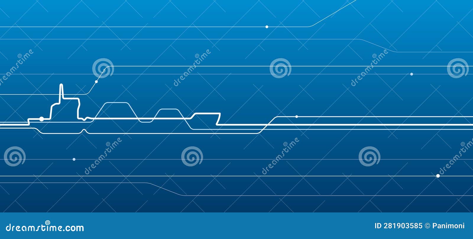 Sea Transport. Barge on the Water. Cargo Ships in Outlines. Abstract ...