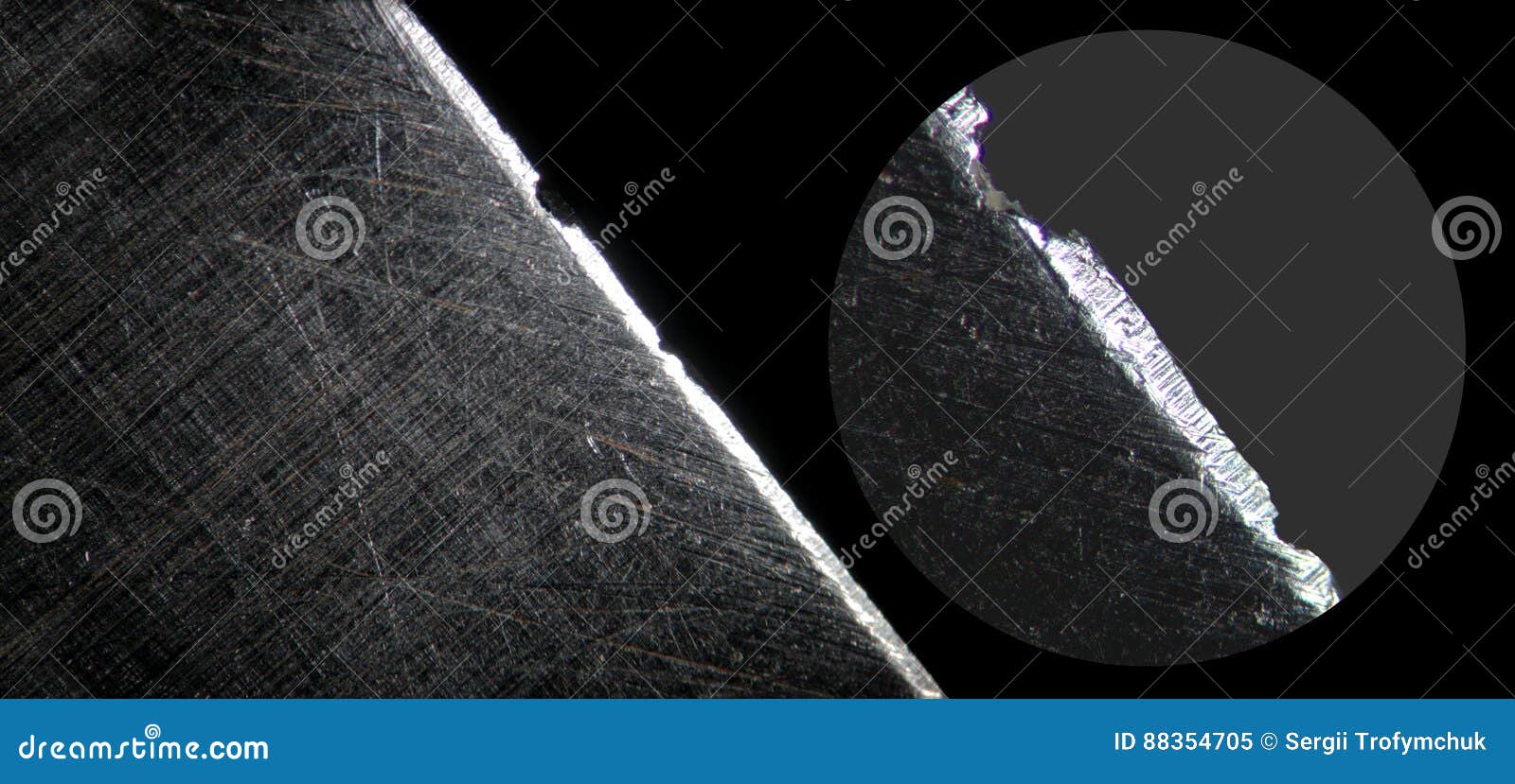 Razor Blade by Microscope. Microscopic Scratched Steel Surface Stock ...
