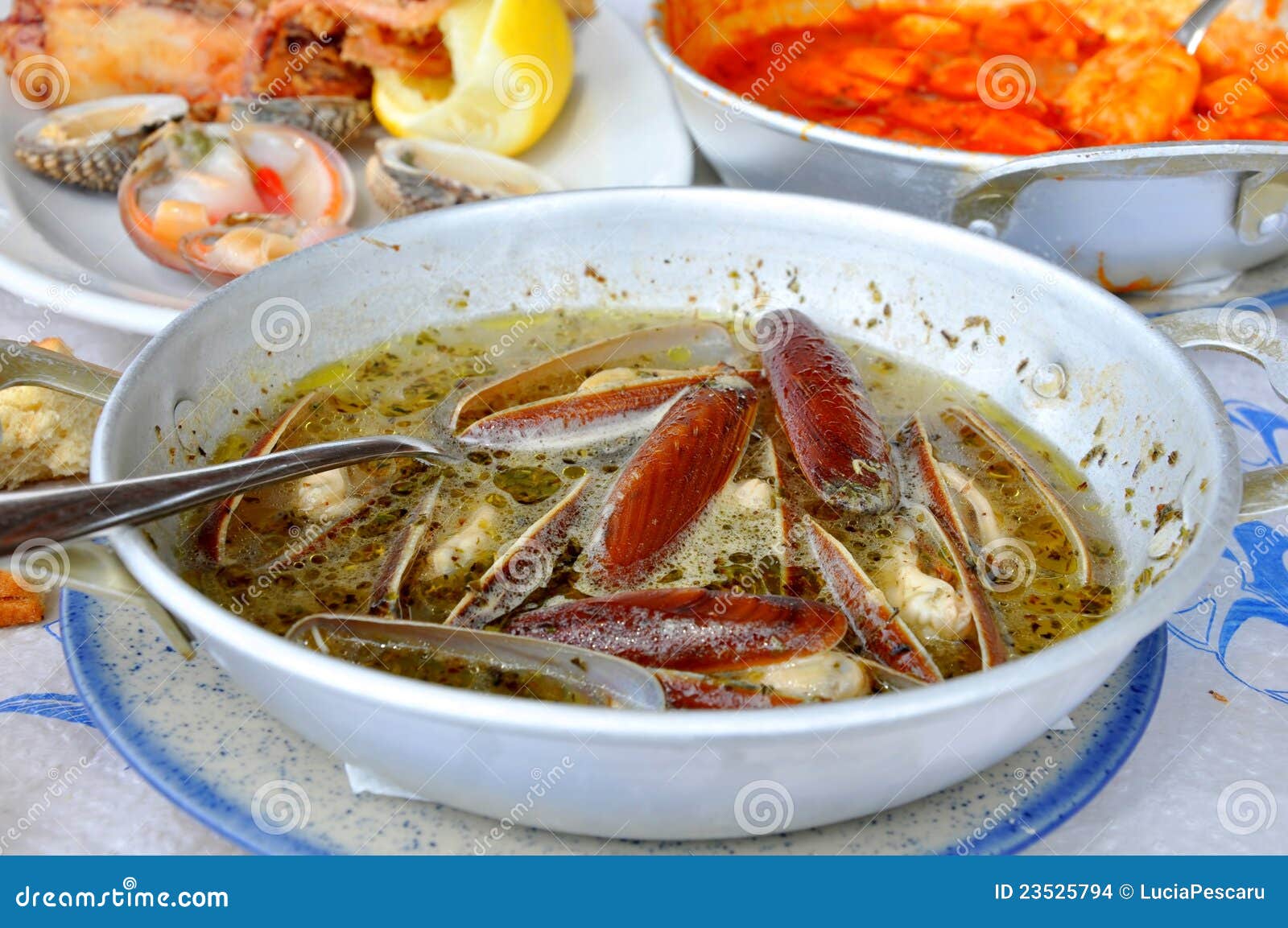 Razor Clams Cooked in White Sauce (Saganaki) Stock Photo - Image of ...