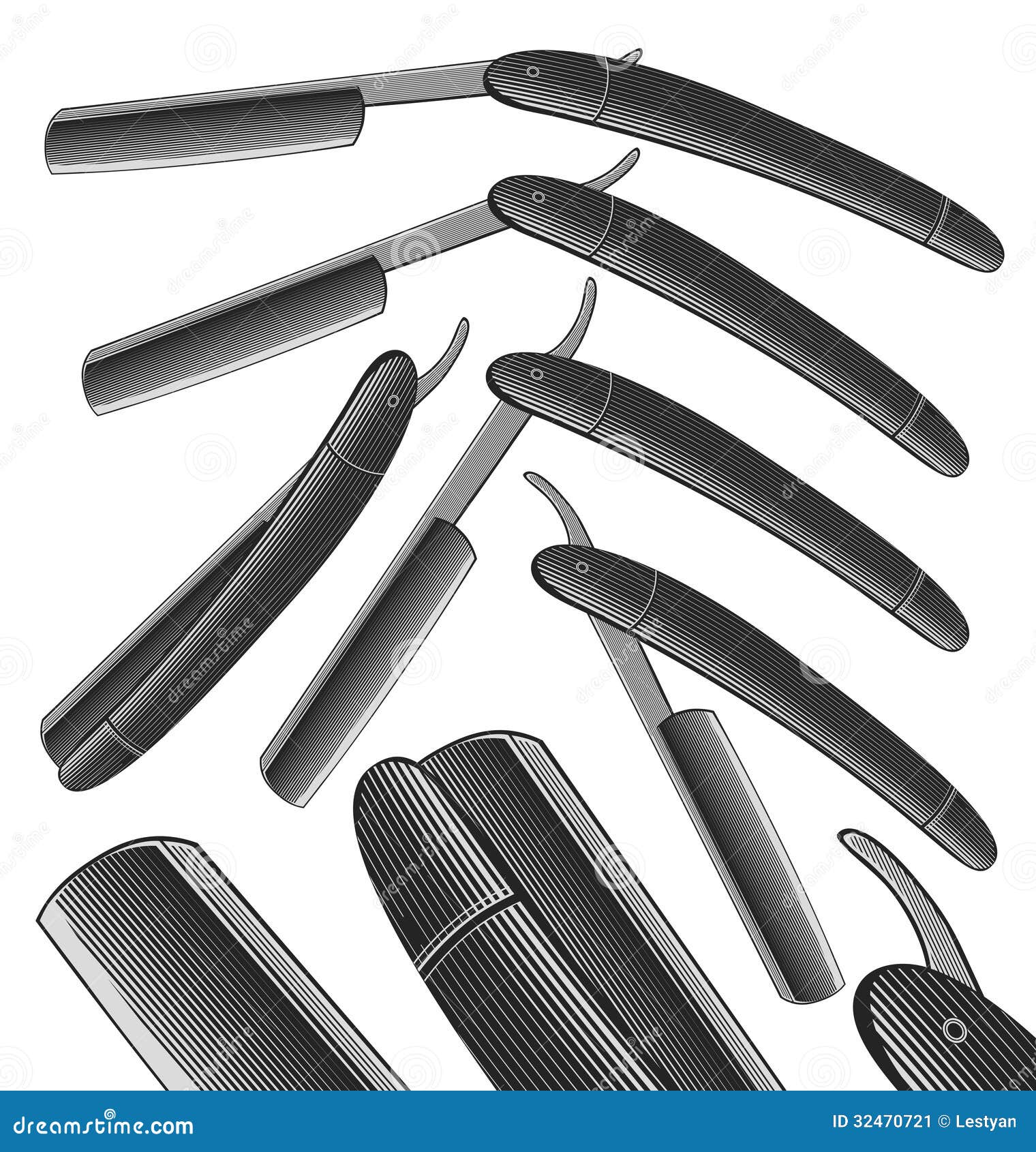 Razor with Open and Closed Blades in Engraved Style Stock Vector ...