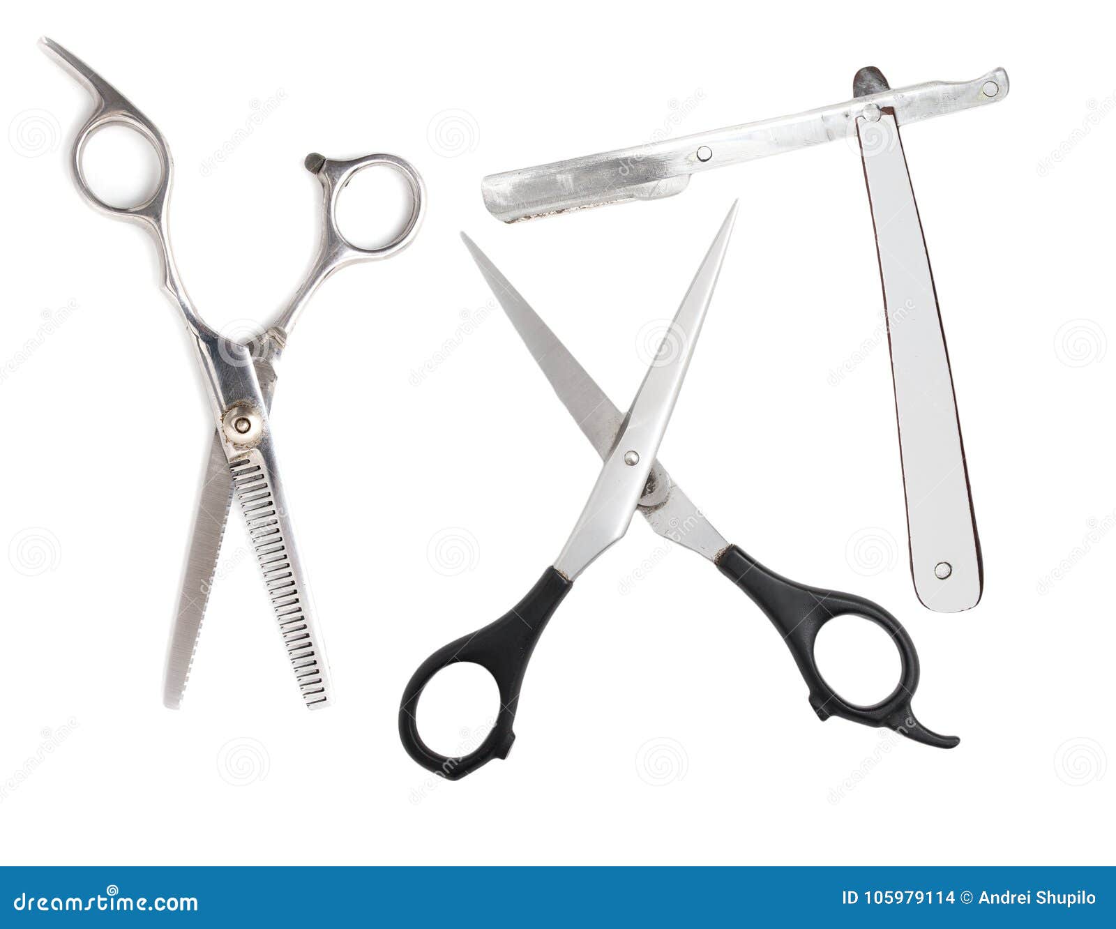 Razor and Scissors on a White Background Stock Photo - Image of ...
