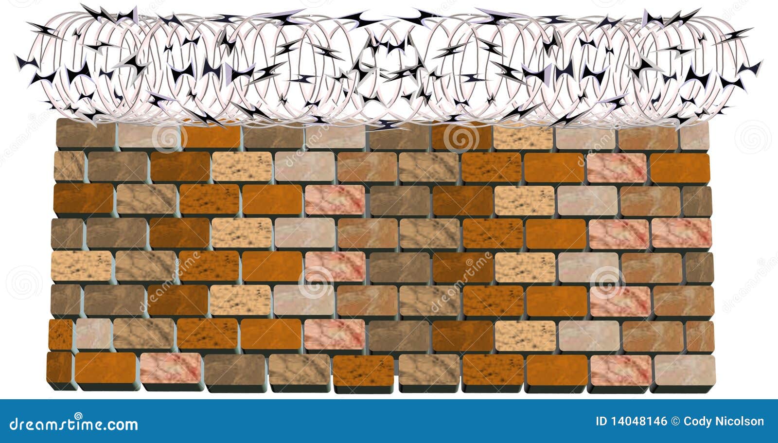 Razor wire on brick wall stock illustration. Illustration of barrier ...