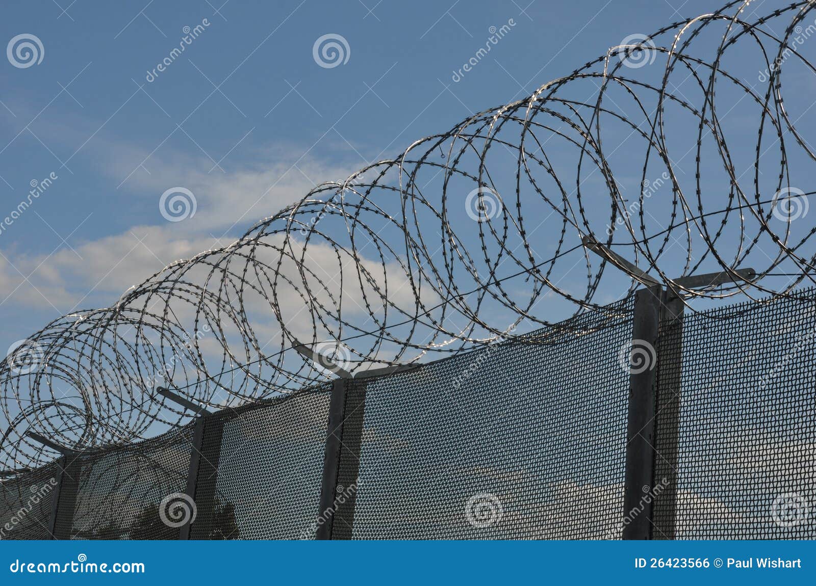 Razor wire with fence stock photo. Image of metal, blue - 26423566