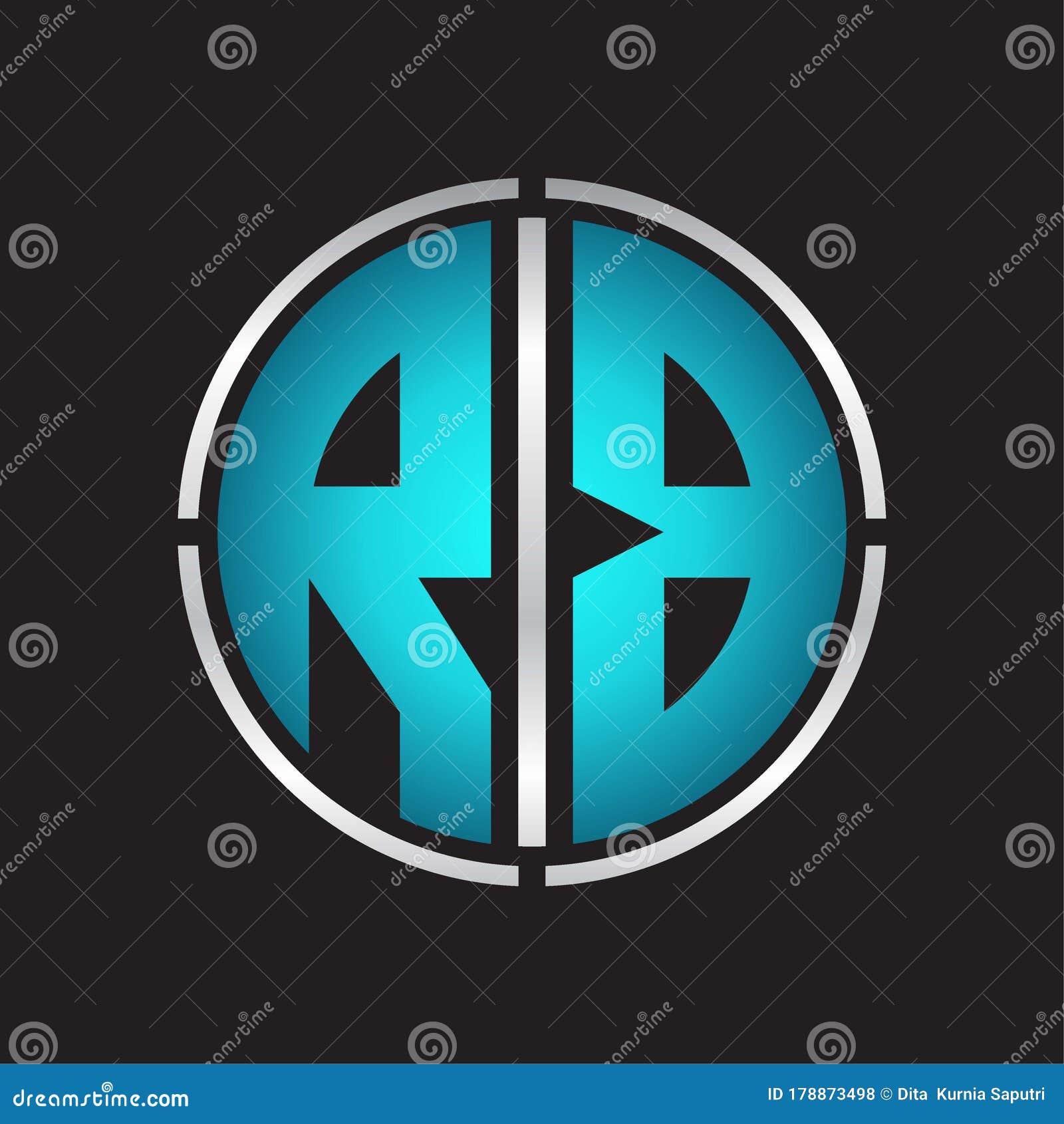 RB Logo Initial with Circle Line Cut Design Template on Blue Colors ...
