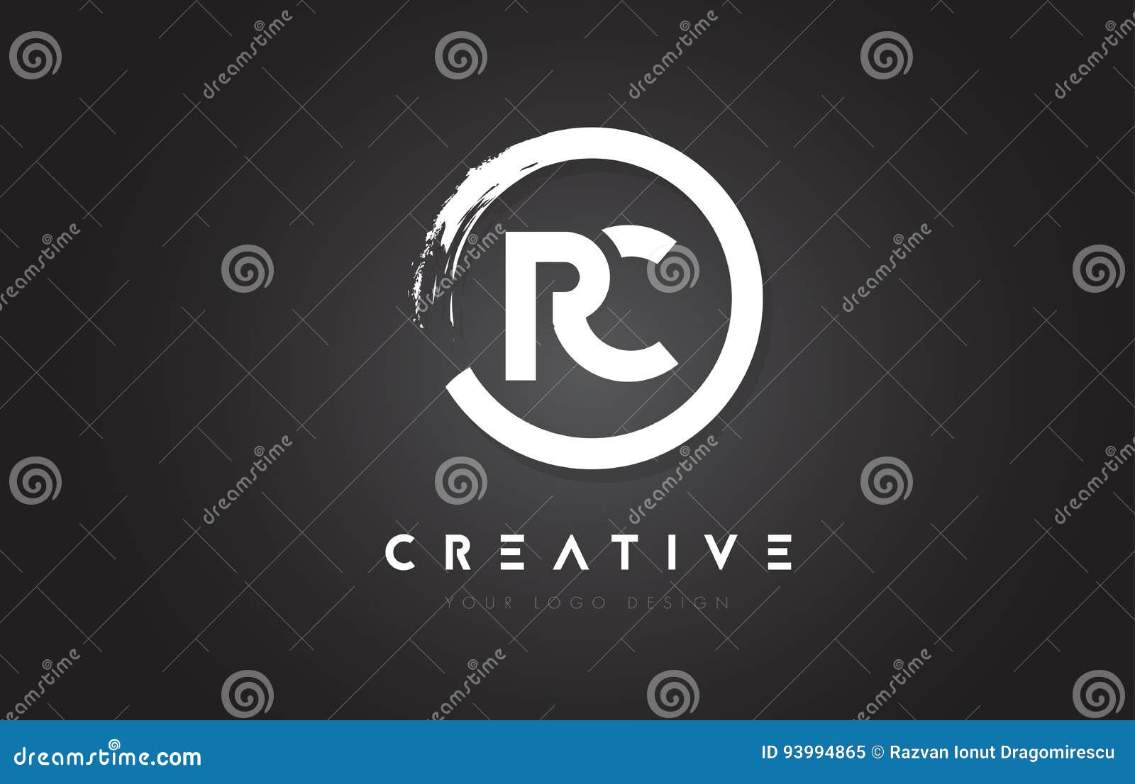 RC Circular Letter Logo with Circle Brush Design and Black Background ...