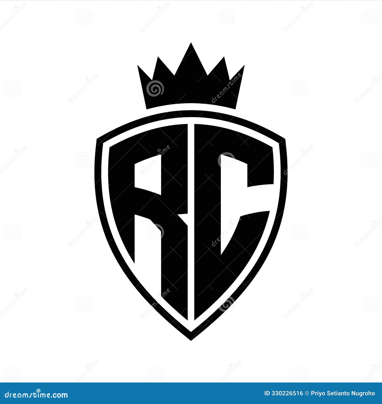 RC Letter Monogram Shield and Crown Outline Shape with Black and White ...