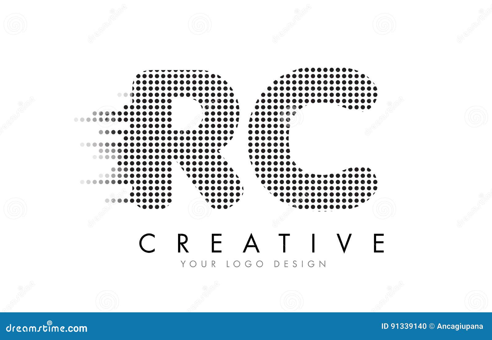 RC R C Letter Logo with Black Dots and Trails. Stock Vector ...