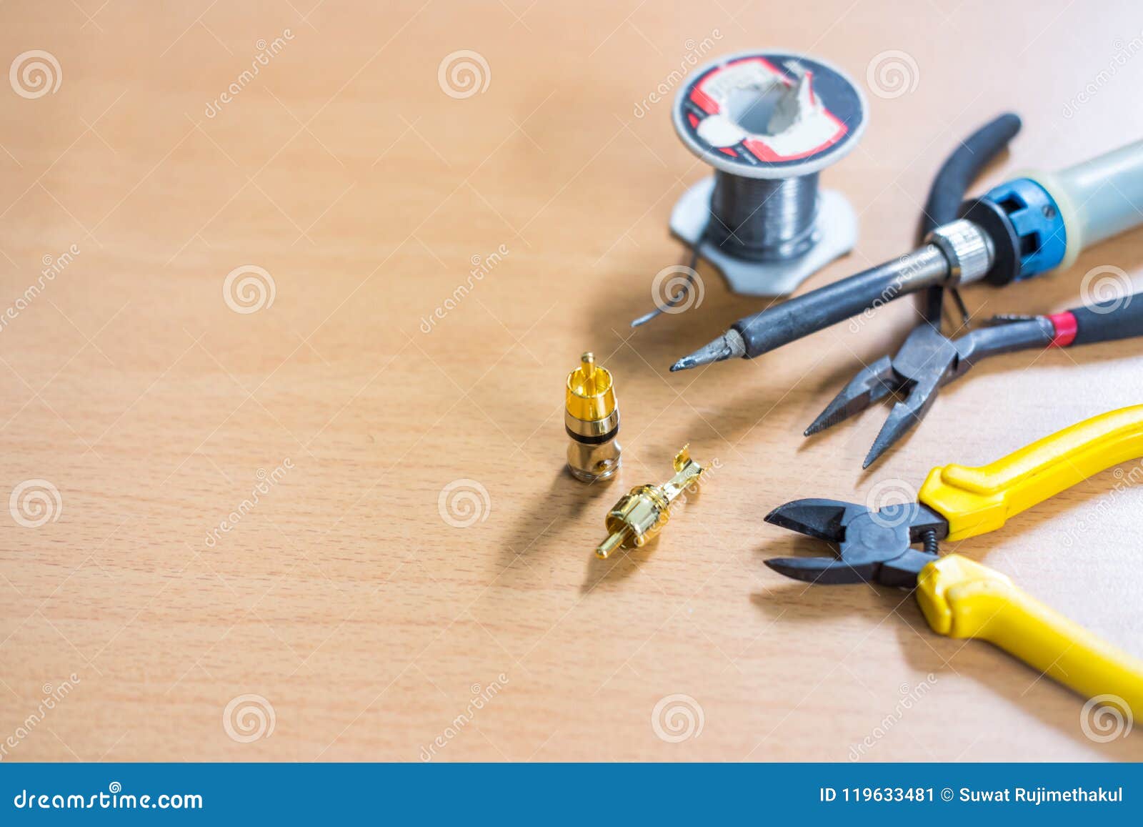RCA Jack and Tool on the Table Stock Image - Image of repair, person ...