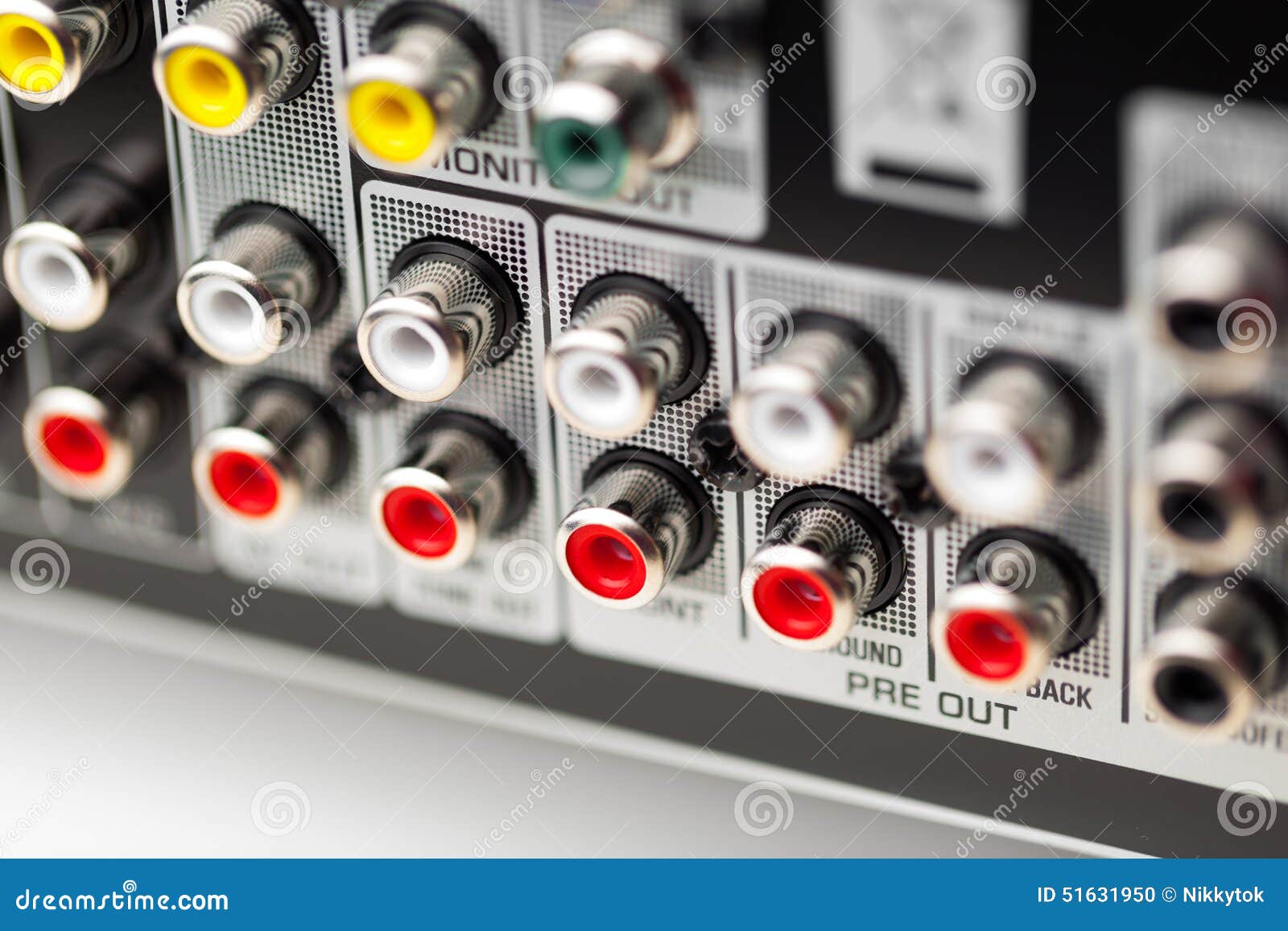 RCA Sockets of Audio Surround Receiver Stock Photo - Image of macro ...