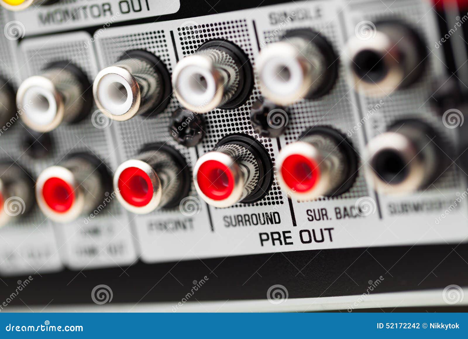 RCA Sockets Of Audio Surround Receiver Amplifier. Output Audio ...