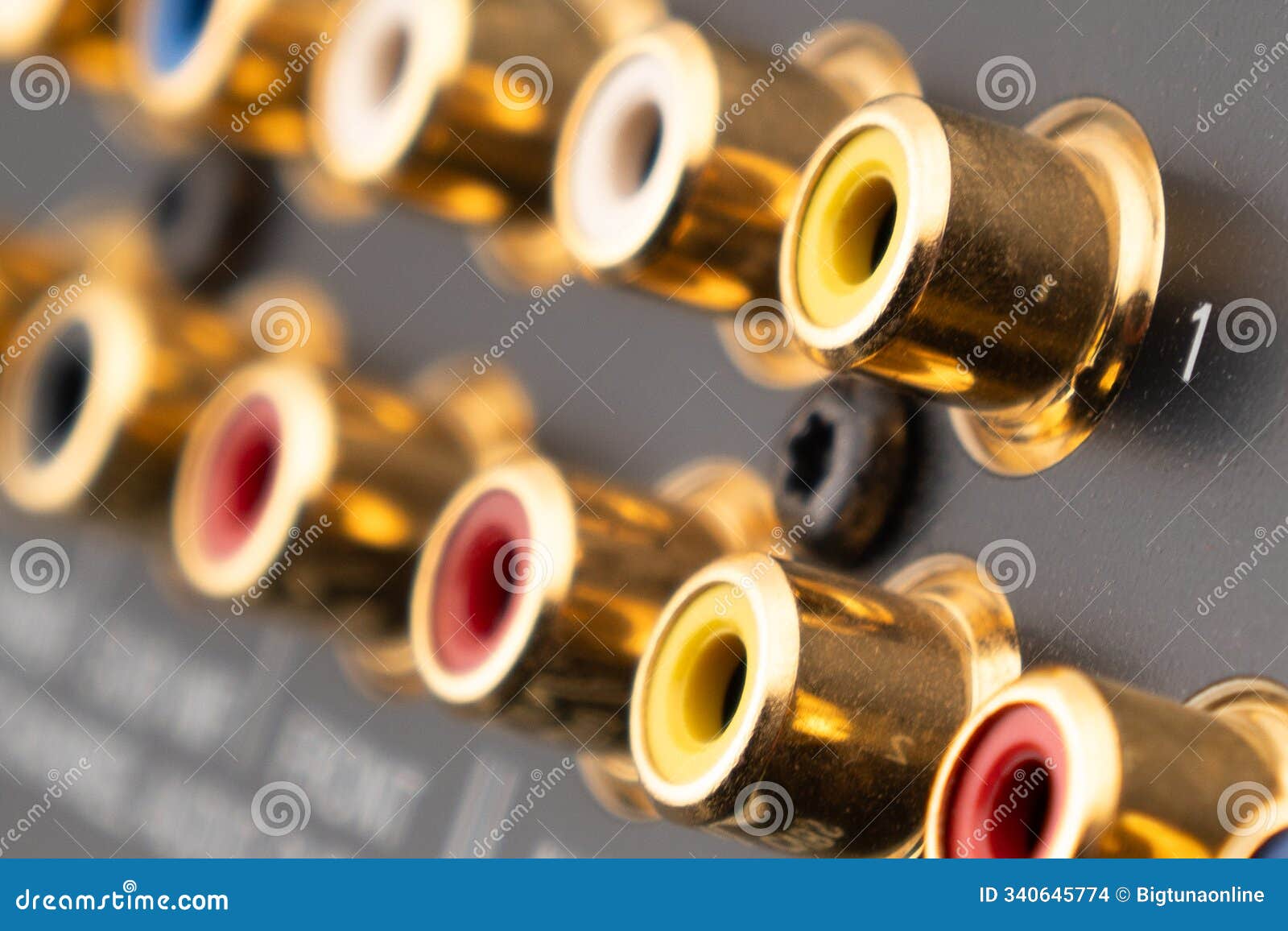 RCA Sockets Of Audio Surround Receiver Amplifier. Output Audio ...