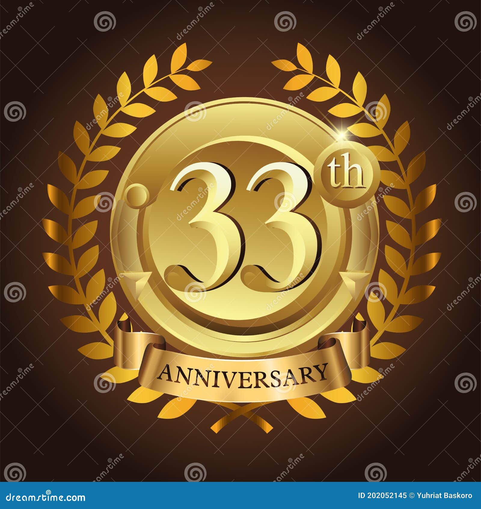 33rd Golden Anniversary Wreath Ribbon Logo Stock Vector - Illustration ...