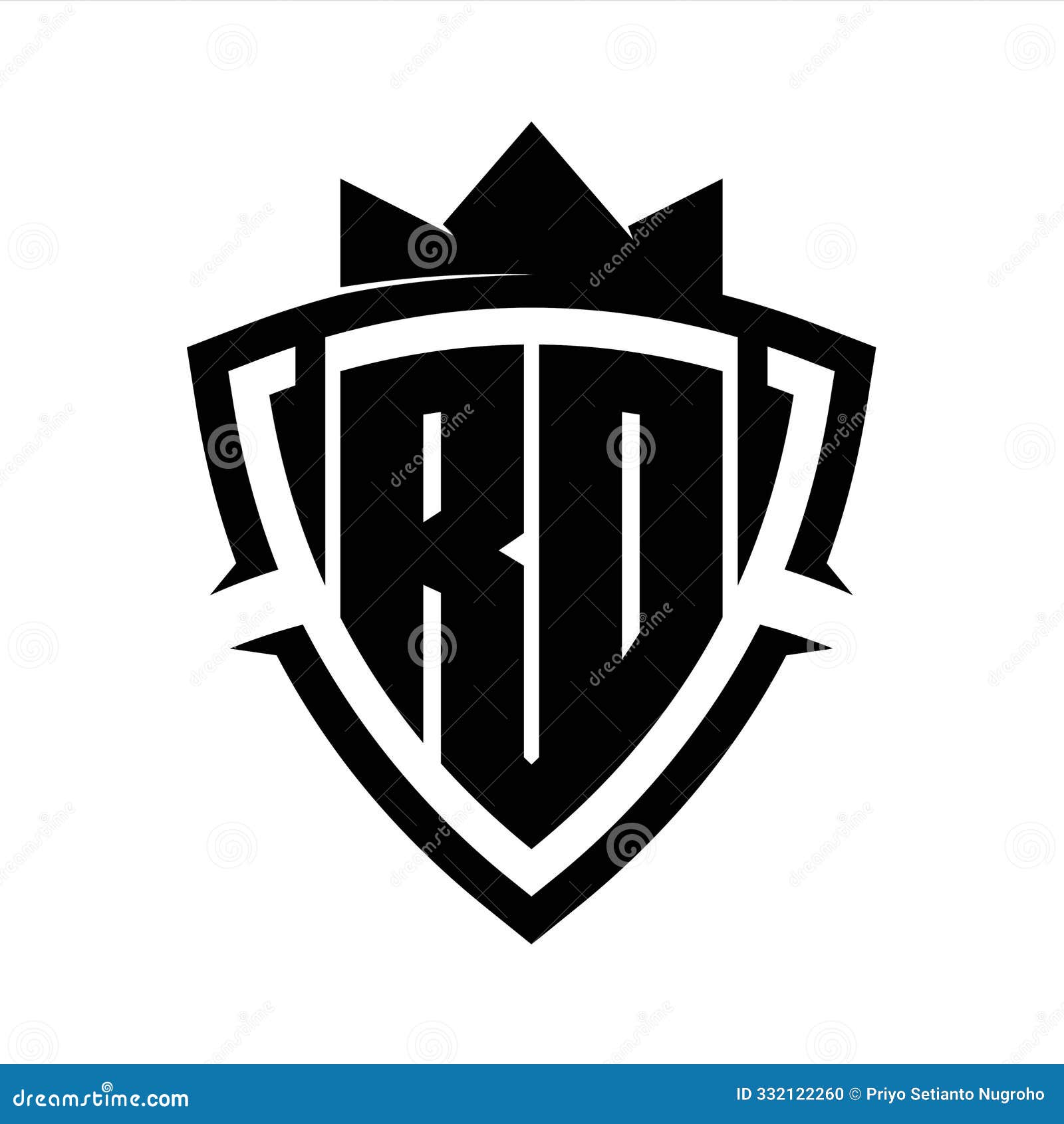 RD Letter Bold Monogram Triangle Curve Shield Shape with Crown Black ...