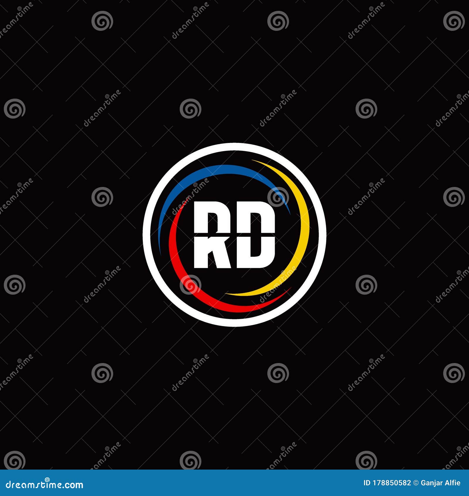 RD Monogram Logo Isolated on Circle Shape with 3 Slash Colors Rounded ...