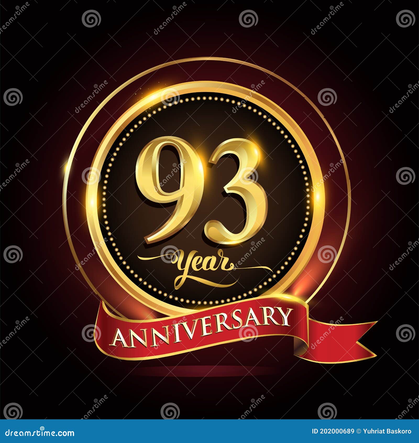 93rd Years Celebration Anniversary Logo with Golden Ring and Red Ribbon ...
