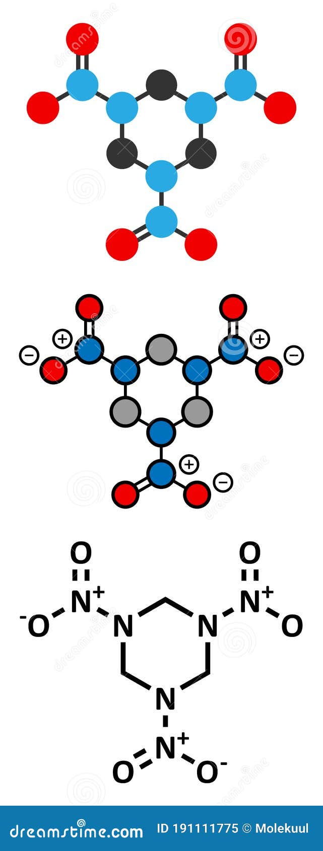 RDX Cyclotrimethylenetrinitramine Explosive Molecule. Stylized 2D ...