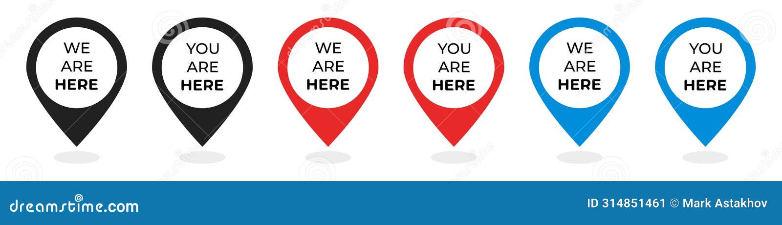 We Re Here Location Symbol Set. Pin Map Location Icons Stock Vector ...