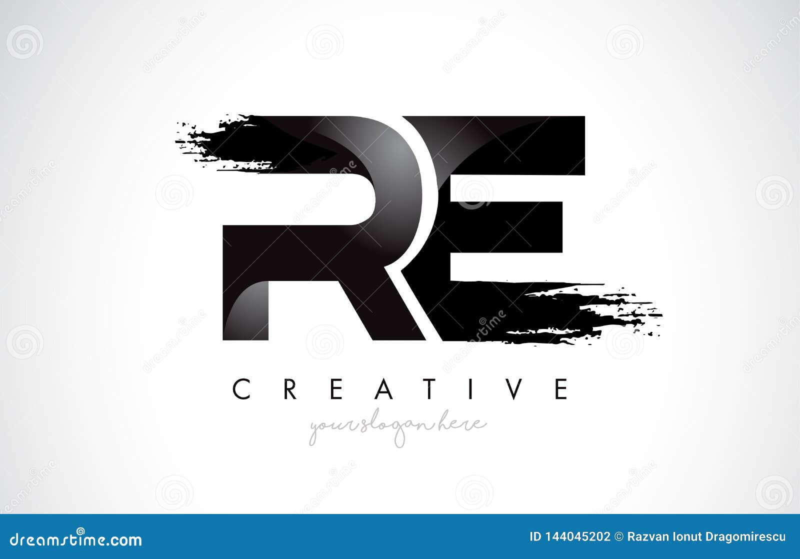 RE Letter Design with Brush Stroke and Modern 3D Look Stock Vector ...